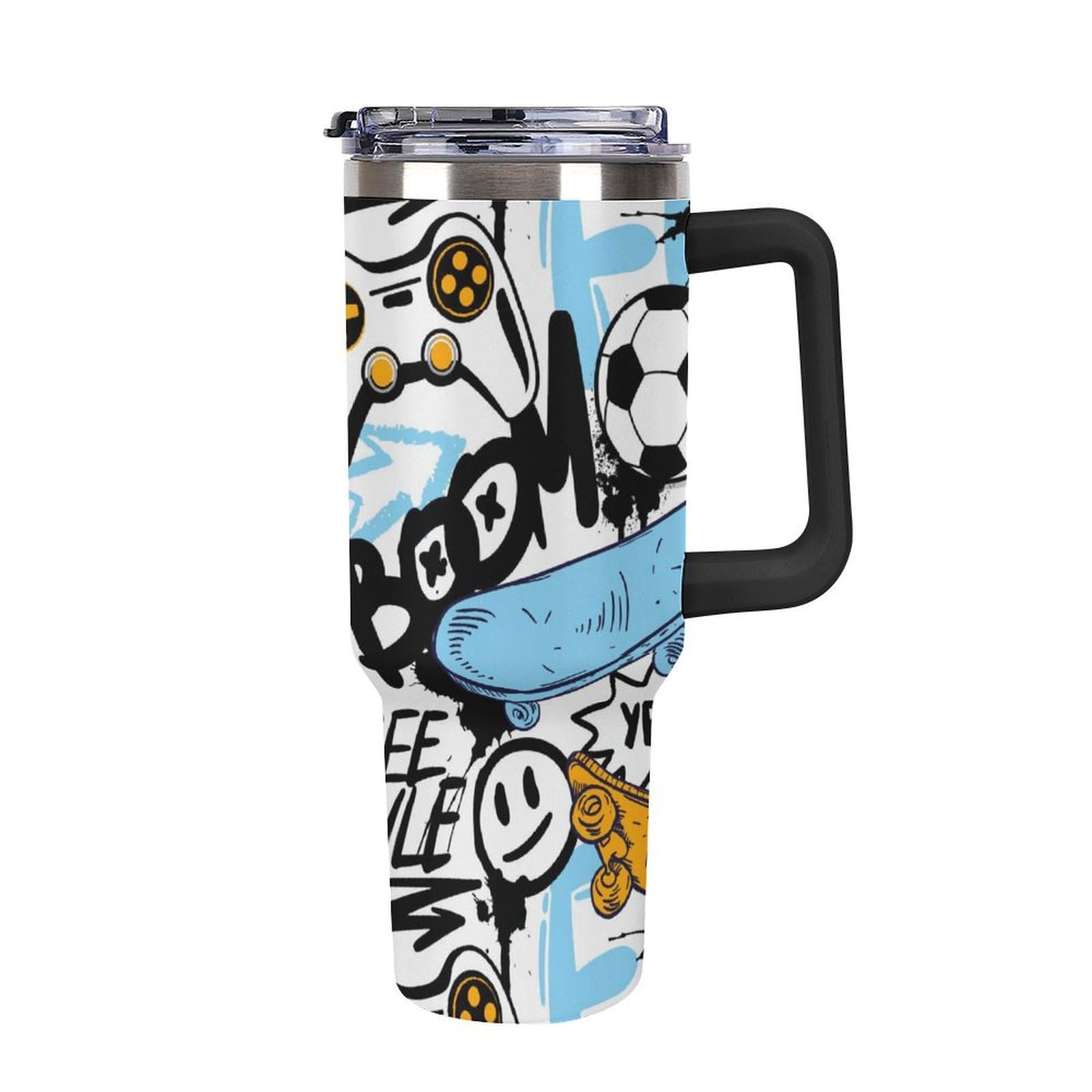 Niapessel Leak Proof Tumbler, Insulated Water Bottles with Straw, Skateboards And Graffiti Words Insulated Cup with Handle 40 Oz Stainless Steel Flask for School, Travel, Car, Sports, Work