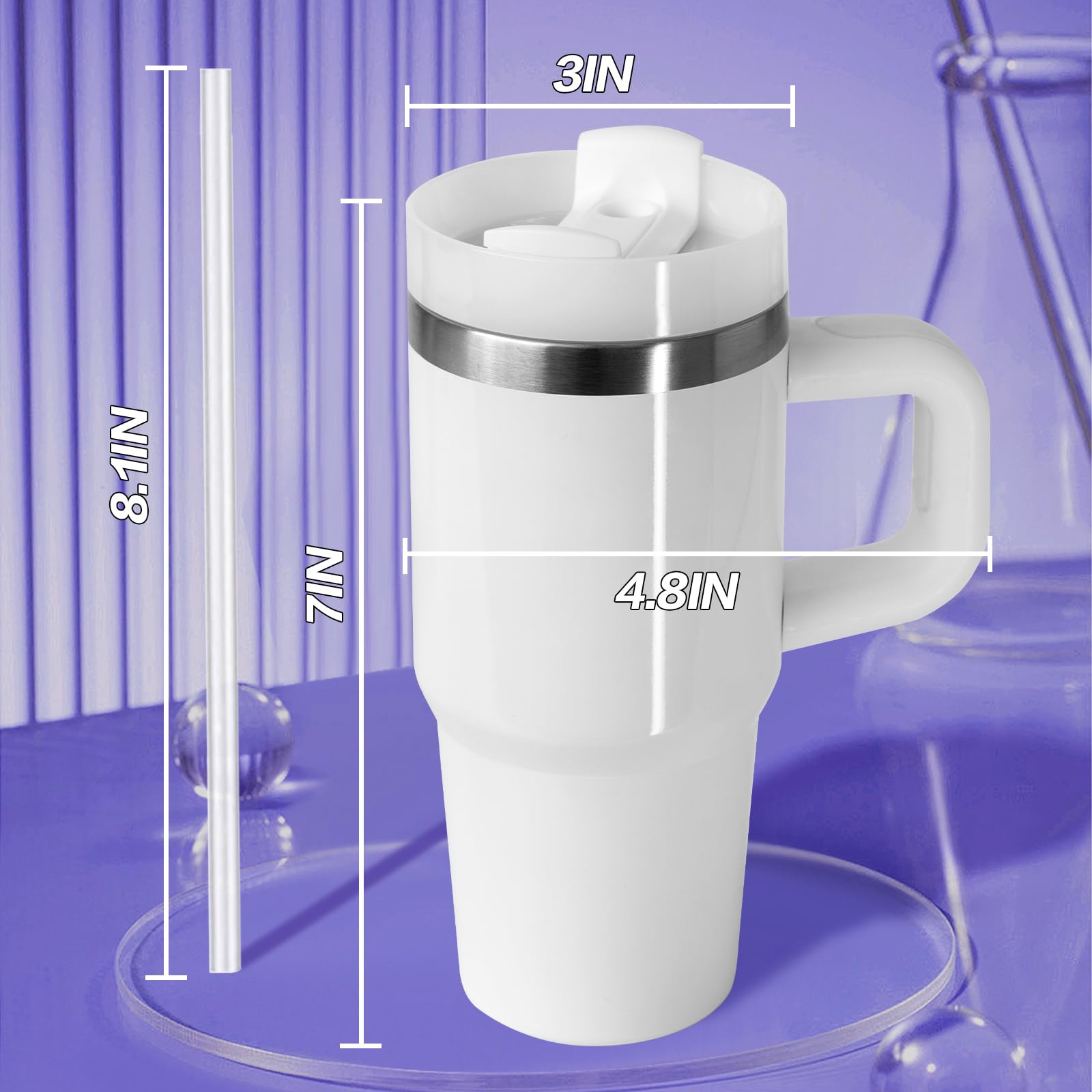 Lilsofee 1 Pack 14 oz Sublimation Blank Tumbler with Handle and Straw Stainless Steel Double Vacuum Insulation Skinny Mug Heat Press Transfer Printing DIY Cups White
