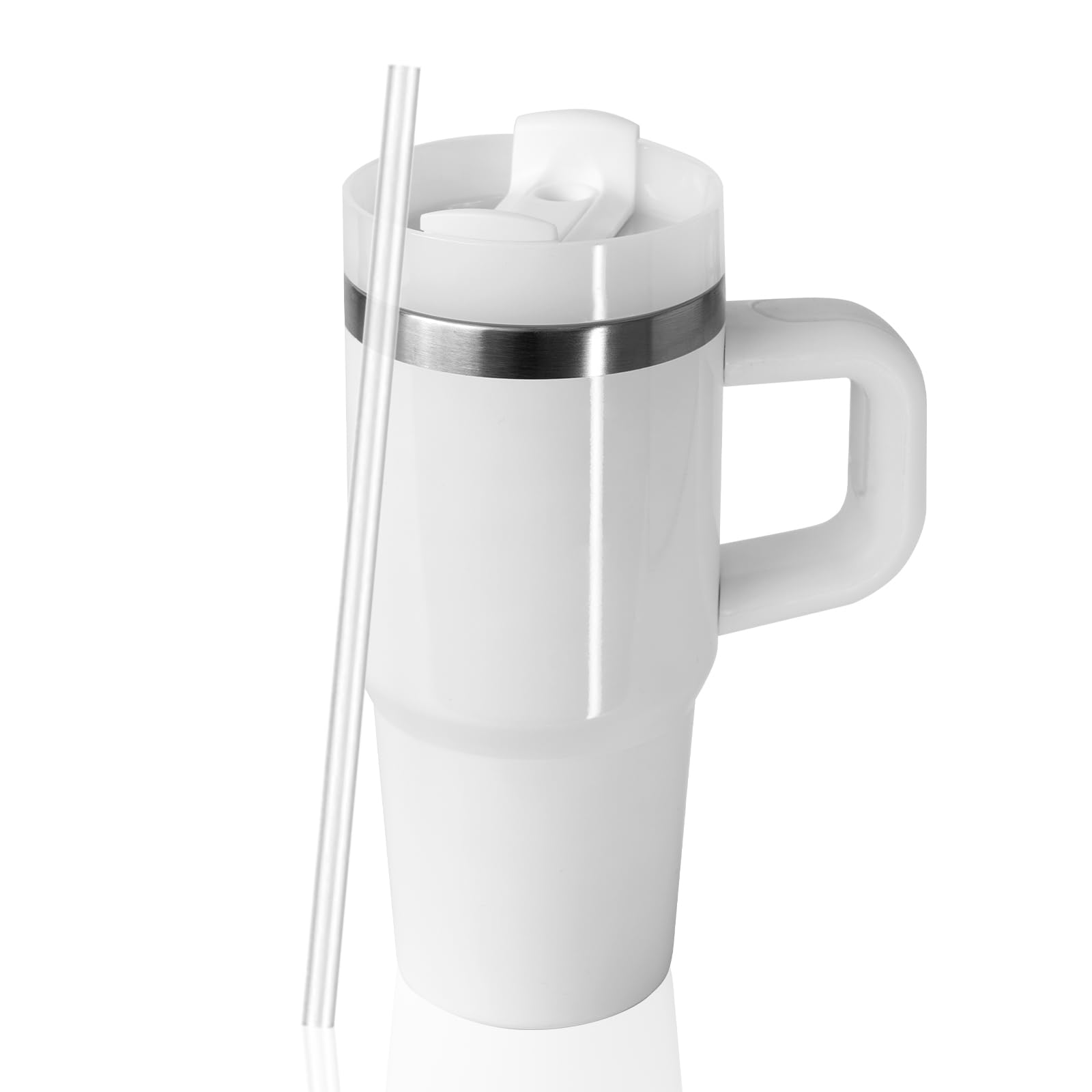 Lilsofee 1 Pack 14 oz Sublimation Blank Tumbler with Handle and Straw Stainless Steel Double Vacuum Insulation Skinny Mug Heat Press Transfer Printing DIY Cups White