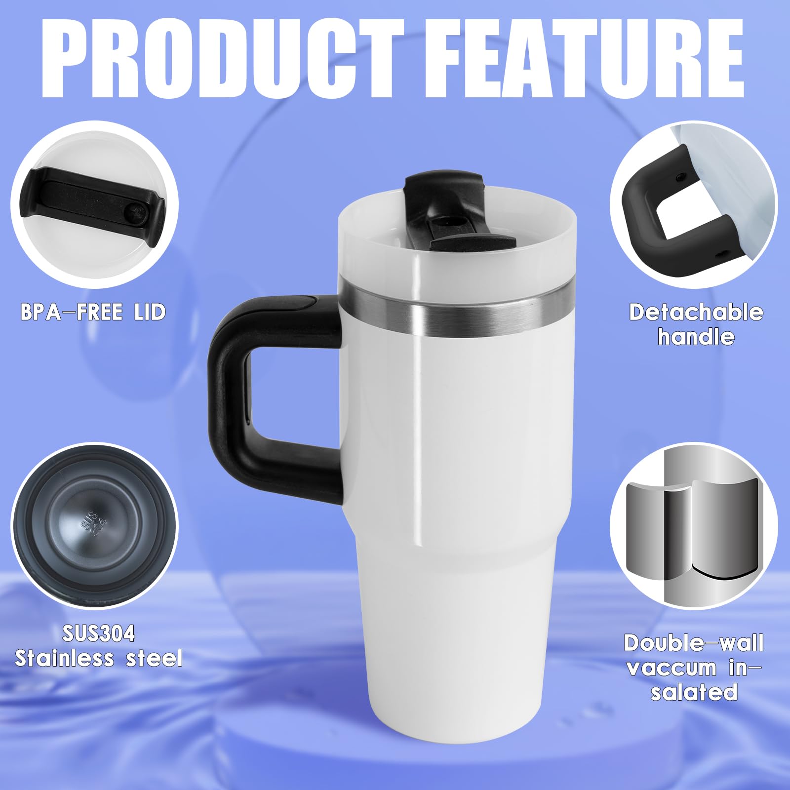Lilsofee 1 Pack 14 oz Sublimation Blank Tumbler with Handle and Straw Stainless Steel Double Vacuum Insulation Skinny Mug Heat Press Transfer Printing DIY Cups