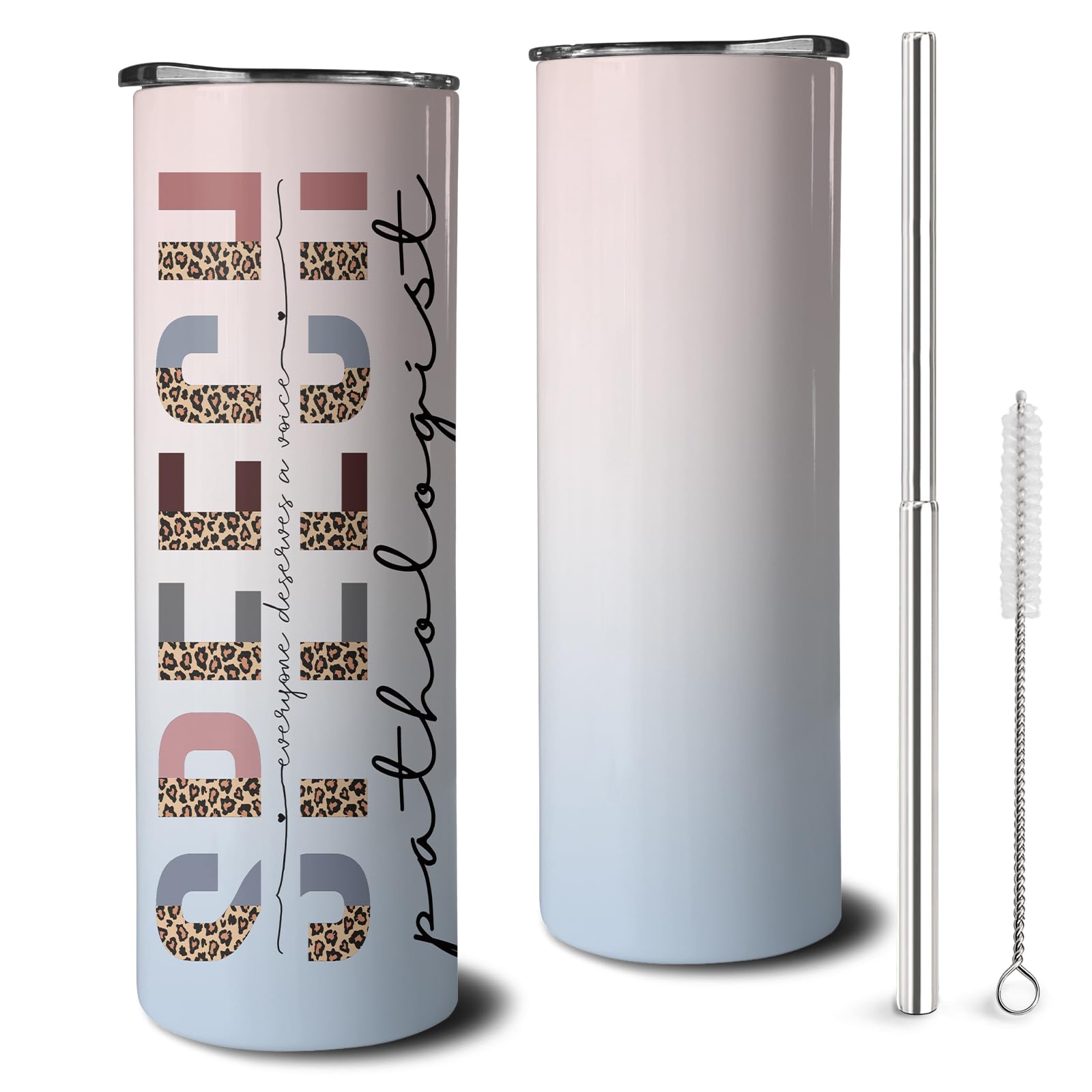 Speech Therapy 20 oz SLP Skinny Tumblers with Lid and Straw, Speech Language Pathology Stainless Steel Vacuum Insulated Travel Coffee Mug Cup Water Bottle, Gifts for Speech Pathologist Therapist