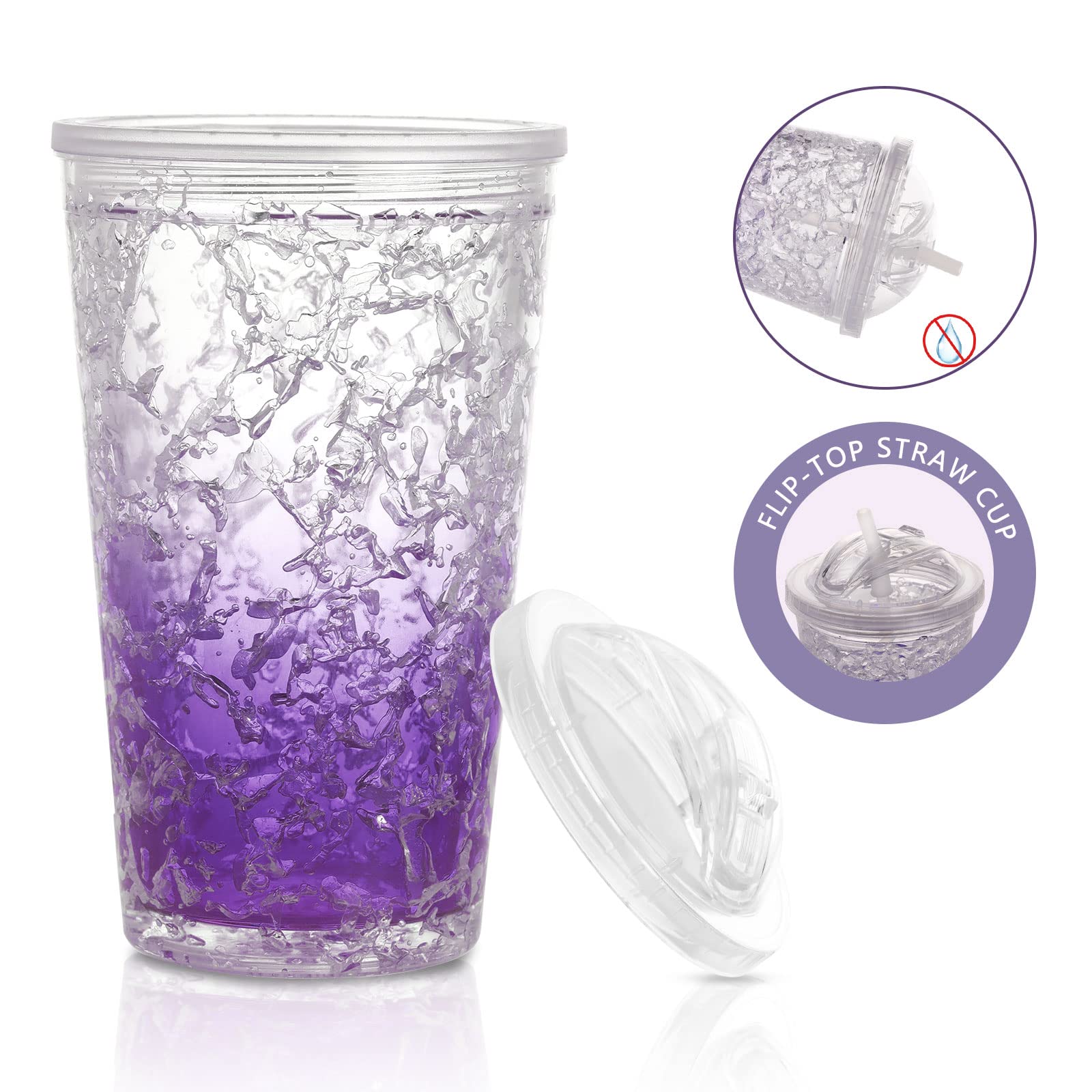 Aeisage Icy Tumbler Acrylic Freezer Mugs Summer Durinking Tumblers Double Wall Icy Juice Cup with Hidden Straw Integrated Plastic Mug (Blue)
