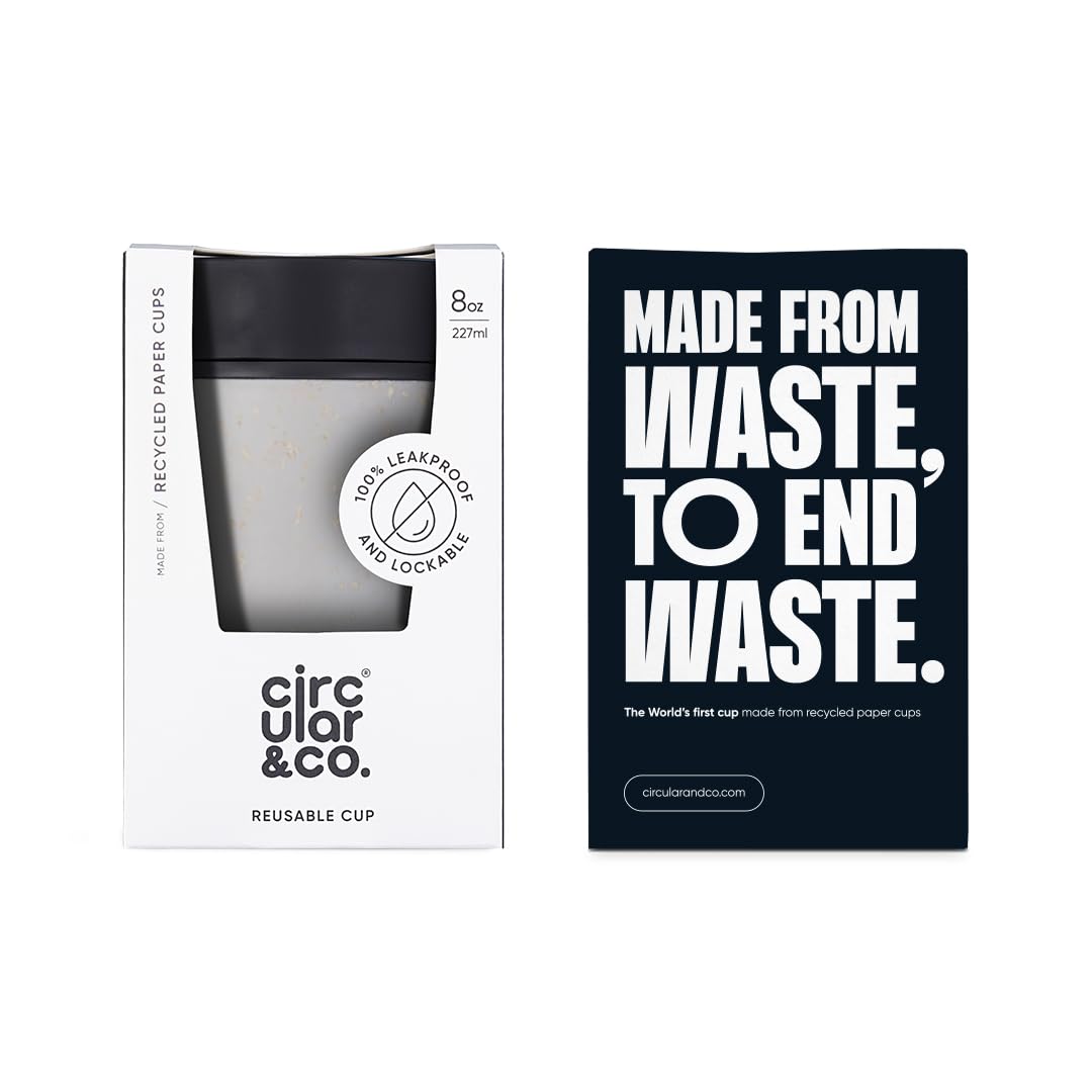 Circular & Co Reusable Coffee Cup - 8oz - 100% Leakproof Travel Mug - Made from Recycled Coffee Cups - Sustainble Coffee Tumbler - 360 Drinking - BPA Free - Dishwasher Safe