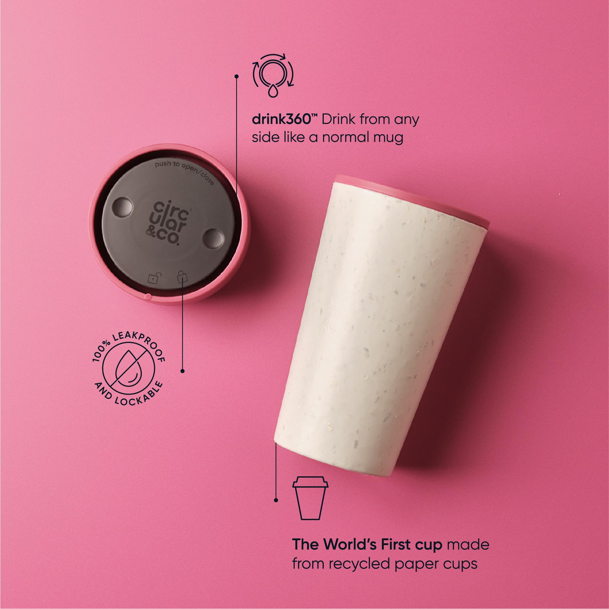 Circular & Co Reusable Coffee Cup - 8oz - 100% Leakproof Travel Mug - Made from Recycled Coffee Cups - Sustainble Coffee Tumbler - 360 Drinking - BPA Free - Dishwasher Safe
