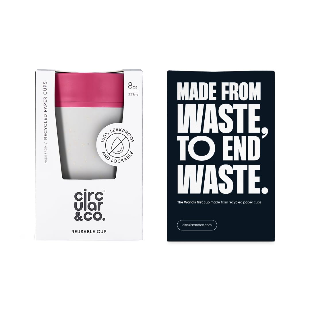 Circular & Co Reusable Coffee Cup - 8oz - 100% Leakproof Travel Mug - Made from Recycled Coffee Cups - Sustainble Coffee Tumbler - 360 Drinking - BPA Free - Dishwasher Safe