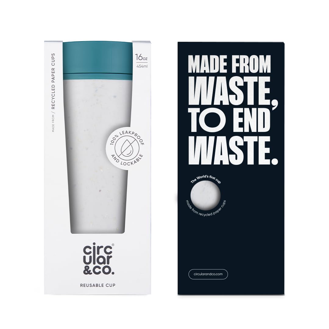 Circular & Co Reusable Coffee Cup - 16oz - 100% Leakproof Large Travel Mug - Made from Recycled Coffee Cups - Sustainble Coffee Tumbler - 360 Drinking - BPA Free - Dishwasher Safe