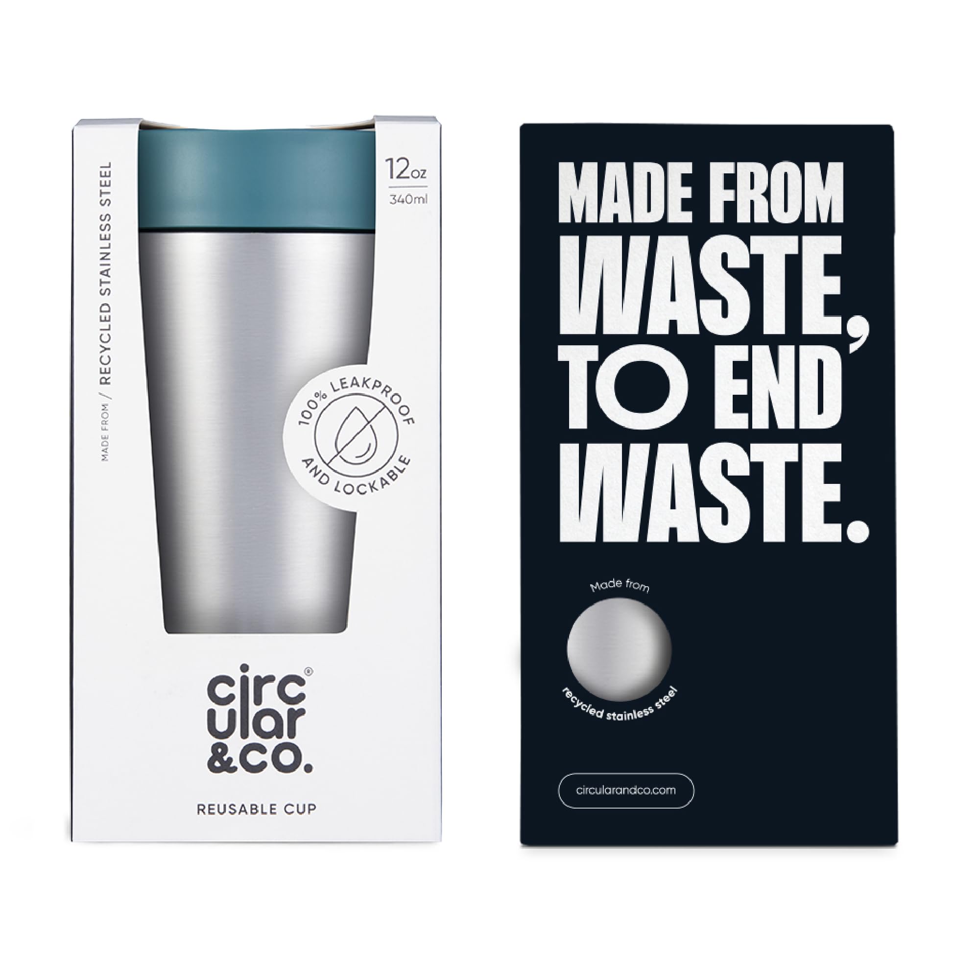 Circular & Co Stainless Steel Coffee Cup - 16oz - Insulated Reusable Travel Mug - Made from Recycled Stainless Steel - 100% Leakproof Coffee Mug - Fully Lockable 360 Drinking - Insulated for 6 Hours