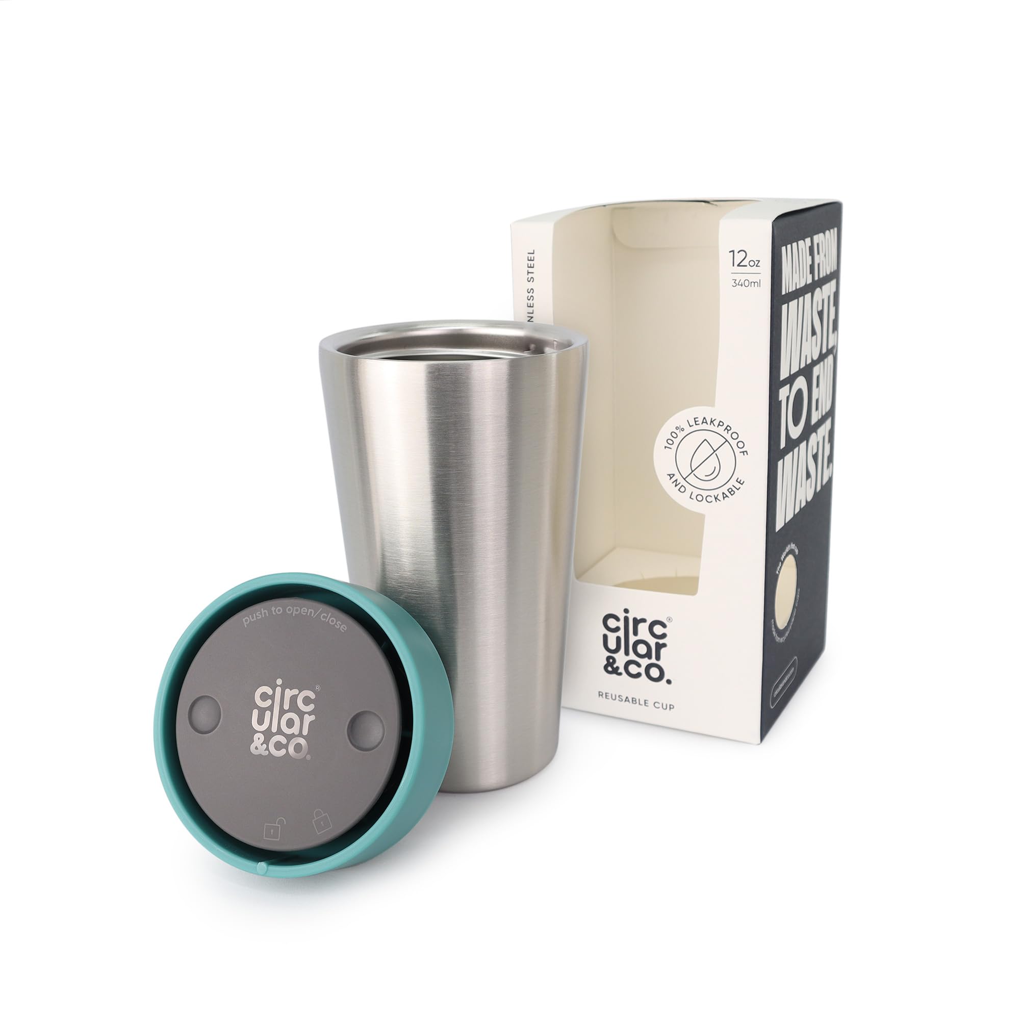 Circular & Co Stainless Steel Coffee Cup - 16oz - Insulated Reusable Travel Mug - Made from Recycled Stainless Steel - 100% Leakproof Coffee Mug - Fully Lockable 360 Drinking - Insulated for 6 Hours