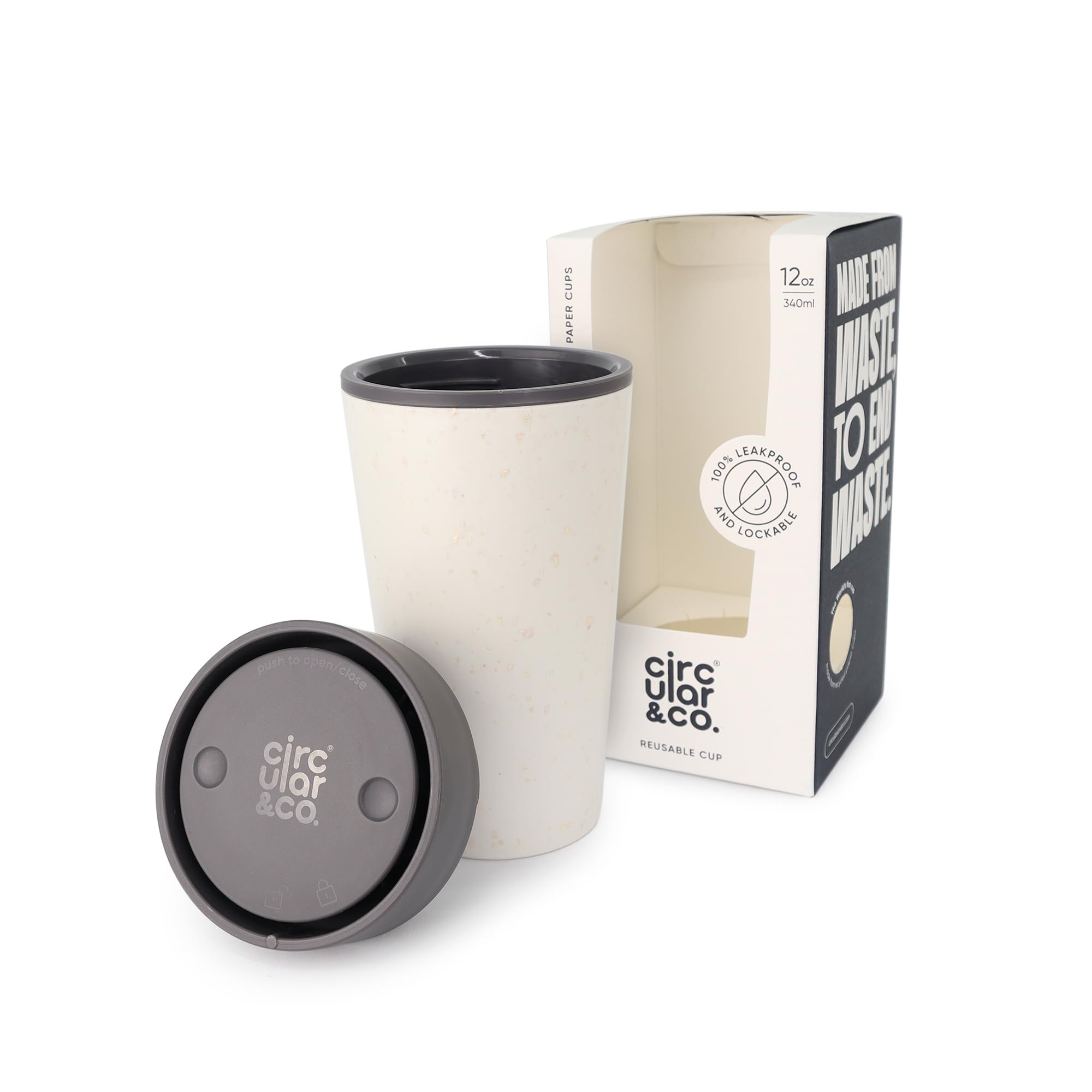 Circular & Co Reusable Coffee Cup - 12oz - 100% Leakproof Travel Mug - Made from Recycled Coffee Cups - Sustainble Coffee Tumbler - 360 Drinking - BPA Free - Dishwasher Safe