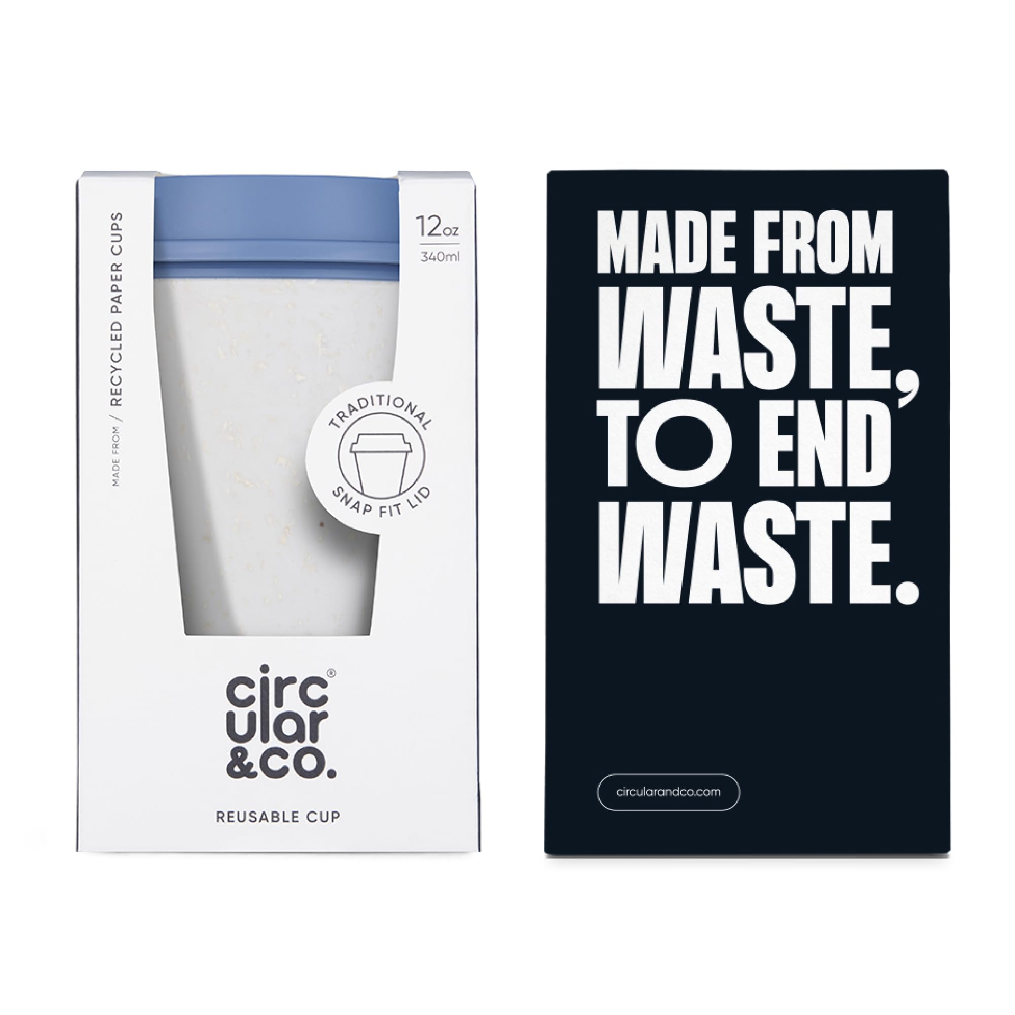Circular & Co Reusable NOW Coffee Cup - 12oz - Insulated Travel Mug - Made from Recycled Single Use Coffee Cups - Portable Coffee Tumbler - 100% Recyclable - BPA Free - Dishwasher Safe