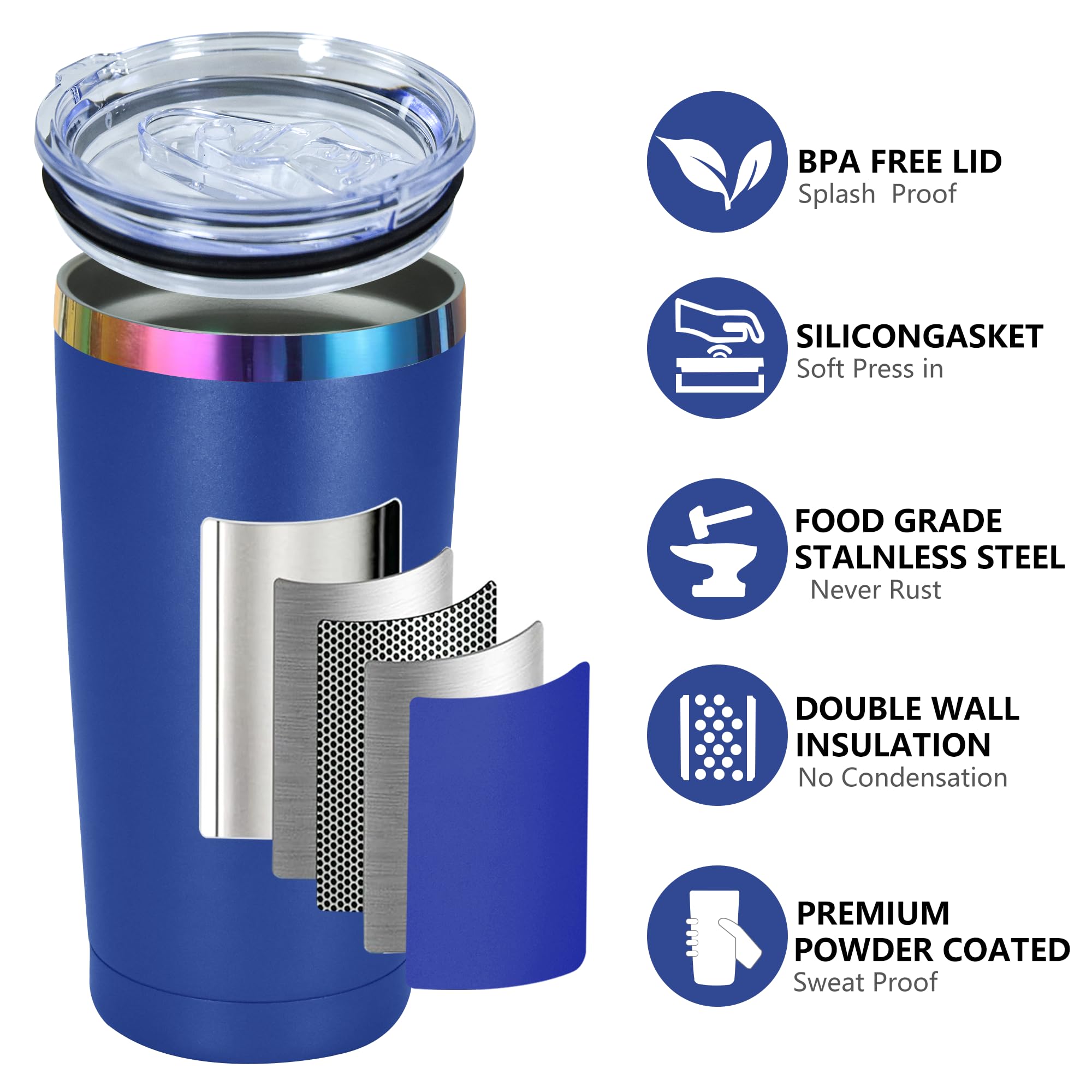 Icesip 8pack 20oz Tumbler with Lid And Straw,Stainless Steel Vacuum Insulated Mug,Double Wall Durable Powder Coated Coffee Cup for Cold & Hot Drinks,Insulation Travel Tumblers Cups