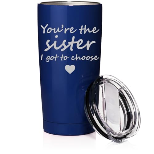 Smooth Body Tumbler Stainless Steel Vacuum Insulated Travel Mug Cup Gift You're The Sister I Got To Choose Best Friend (Blue, 20 oz)