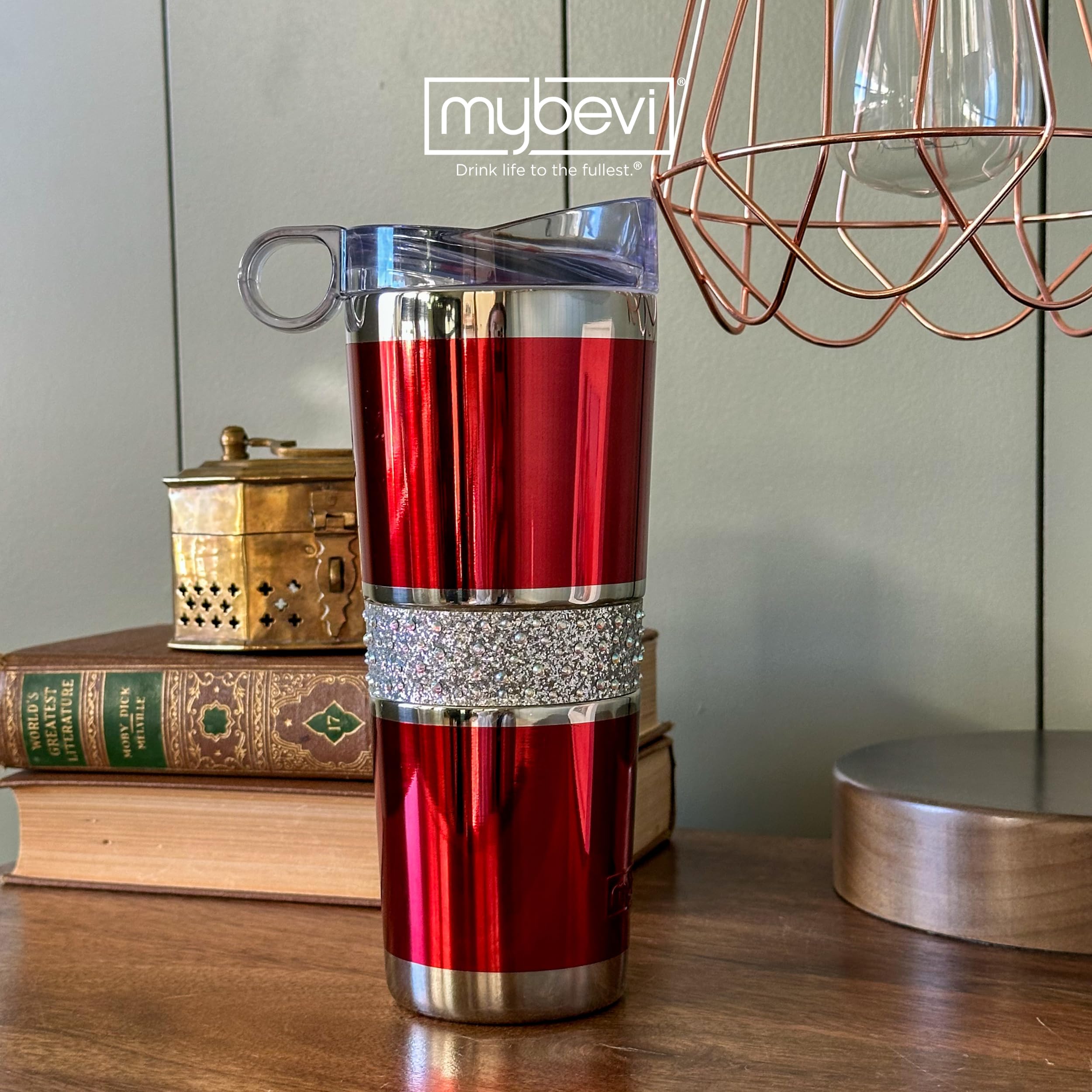 MyBevi Hollywood Insulated Tumblers, Premium Grade Stainless Steel Hydration Sport Bottle - Hot & Cold, Leak-Resistant Lid, BPA-Free | 20 oz, Red