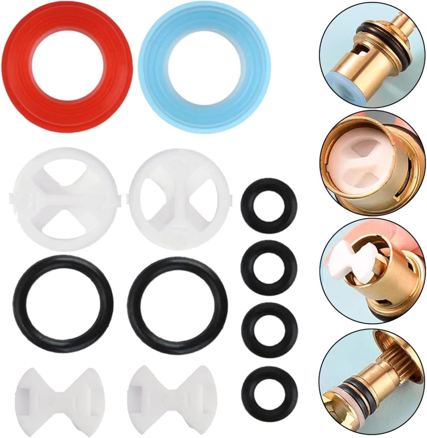 8 Pcs Pleochroic Faucet Washers Assortment Kit,Ceramic Disc Cartridges,Silicon Washer Insert Turn Replacement Accessories Valve Tap for Repairing Faucet Leak Worn Out Washer Replacements,Faucet Parts