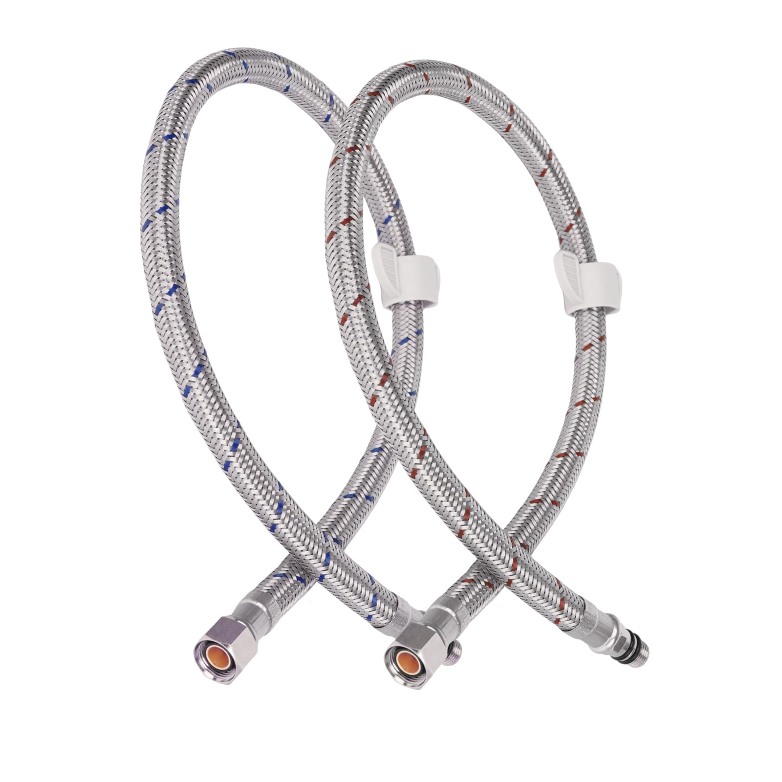 JUWO 24 inch Faucet Supply Line, Braided 3/8" Female Compression Thread Ć M10 Male Connector Water Line, Stainless Kitchen Sink Hose, Bathroom Faucet hose, Red & Blue (1 Pair)