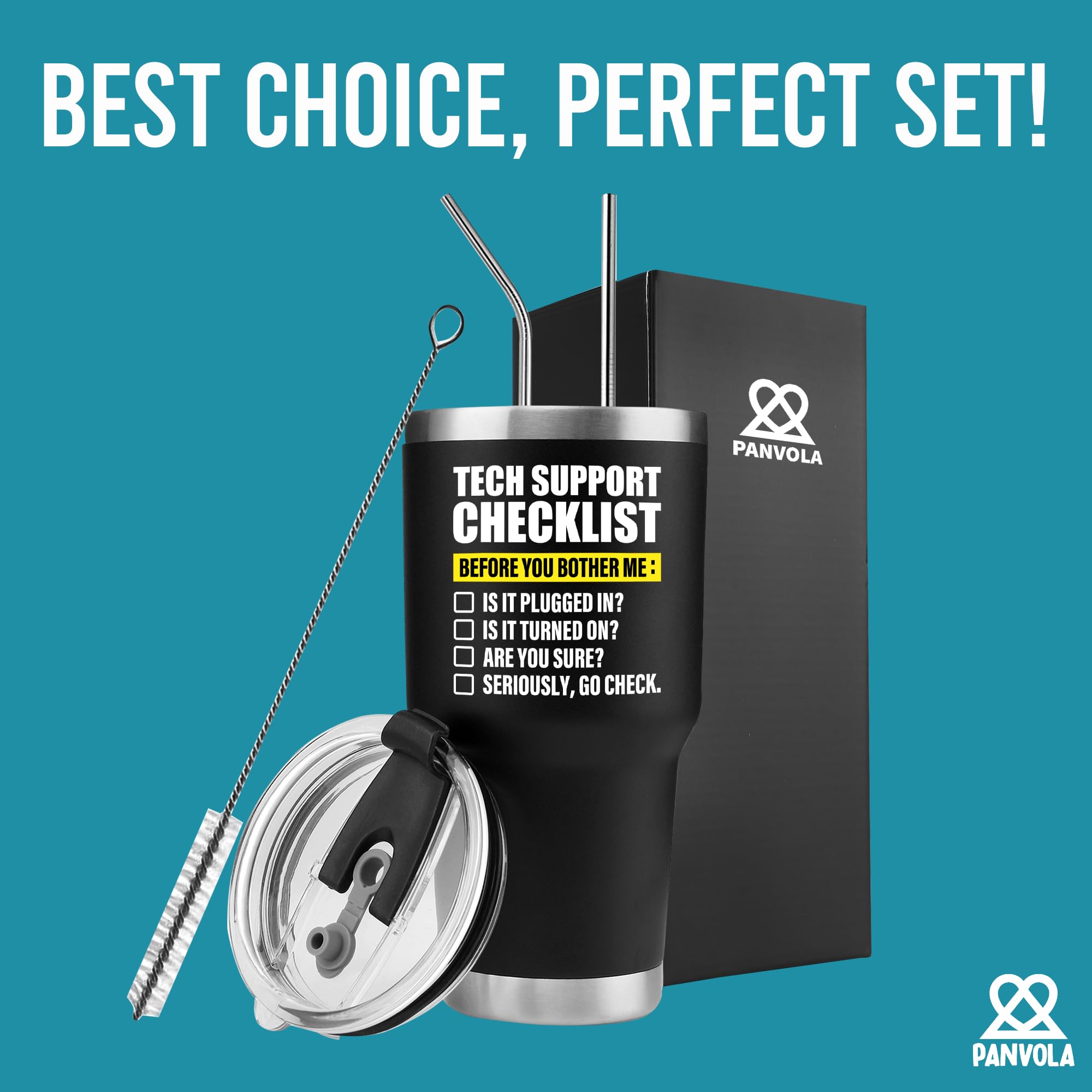 Panvola Tech Support Checklist Technical Support Gifts Computer Programmer Vacuum Insulated Tumbler Travel Mug (30 oz)