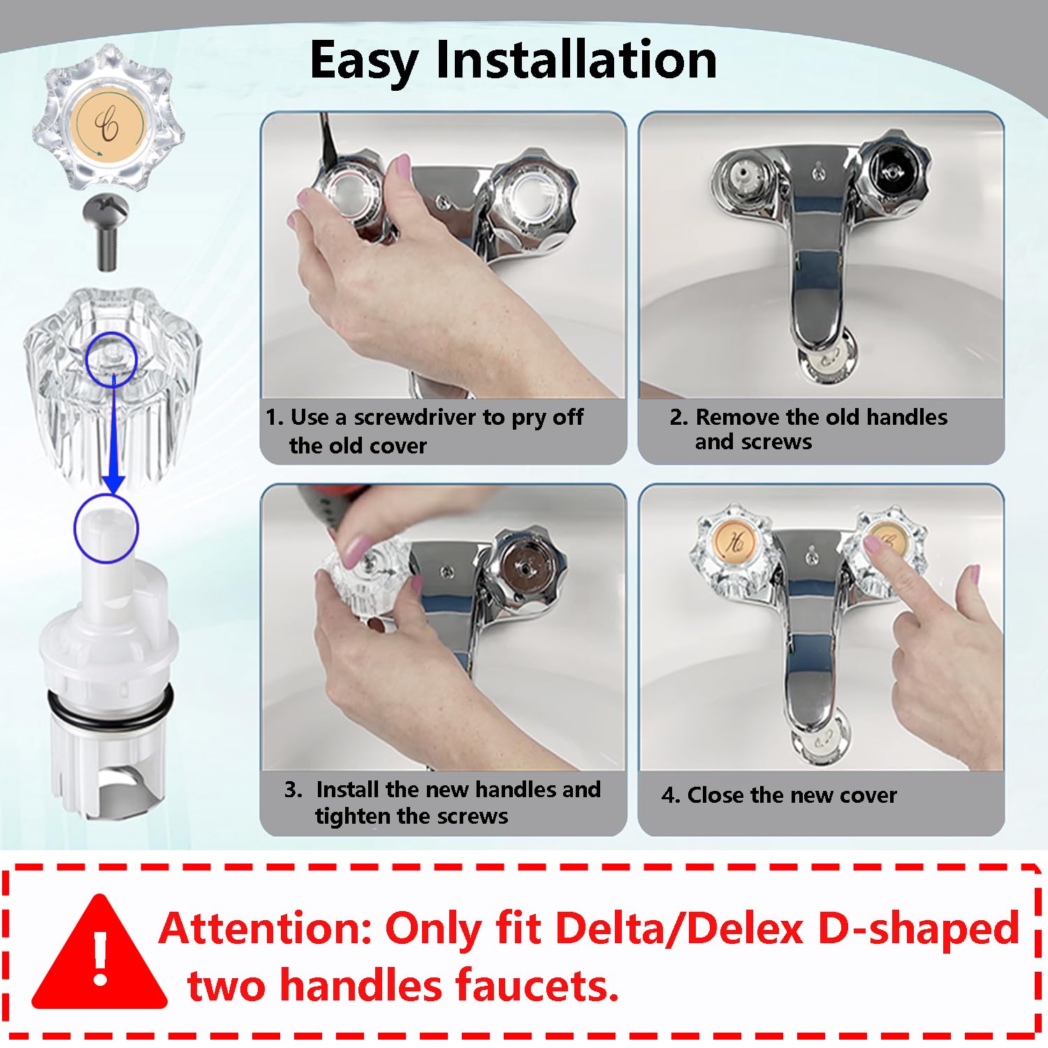 Bathroom Faucet Handles,Bathtub Shower Knob Replacement, Hot and Cold Faucet Replacement Handles Compatible with Delta/Delex Faucets (with Screwdriver)