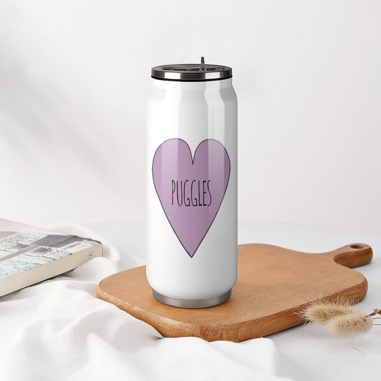 Puggle Love Insulated Tumbler Stainless Steel Travel Mug Coffee Cup with Lid And Straw 500ml