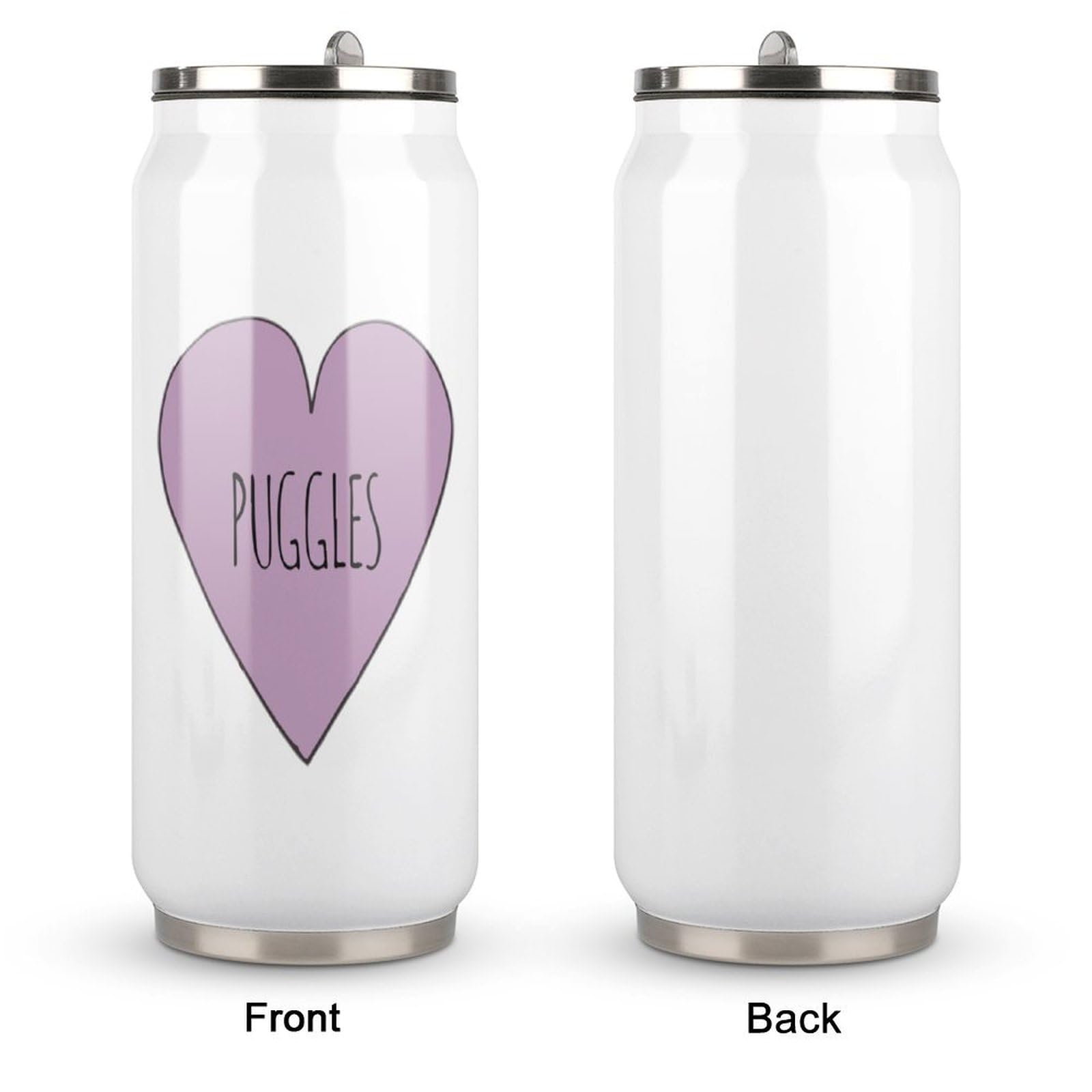 Puggle Love Insulated Tumbler Stainless Steel Travel Mug Coffee Cup with Lid And Straw 500ml