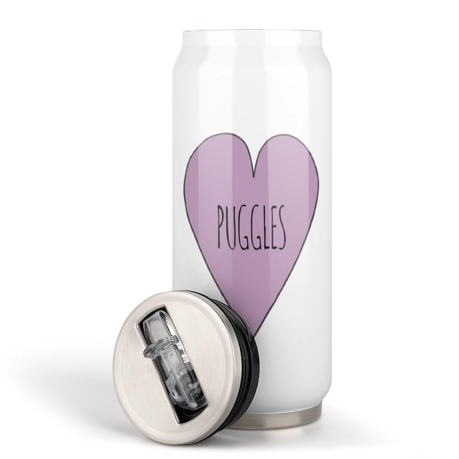 Puggle Love Insulated Tumbler Stainless Steel Travel Mug Coffee Cup with Lid And Straw 500ml