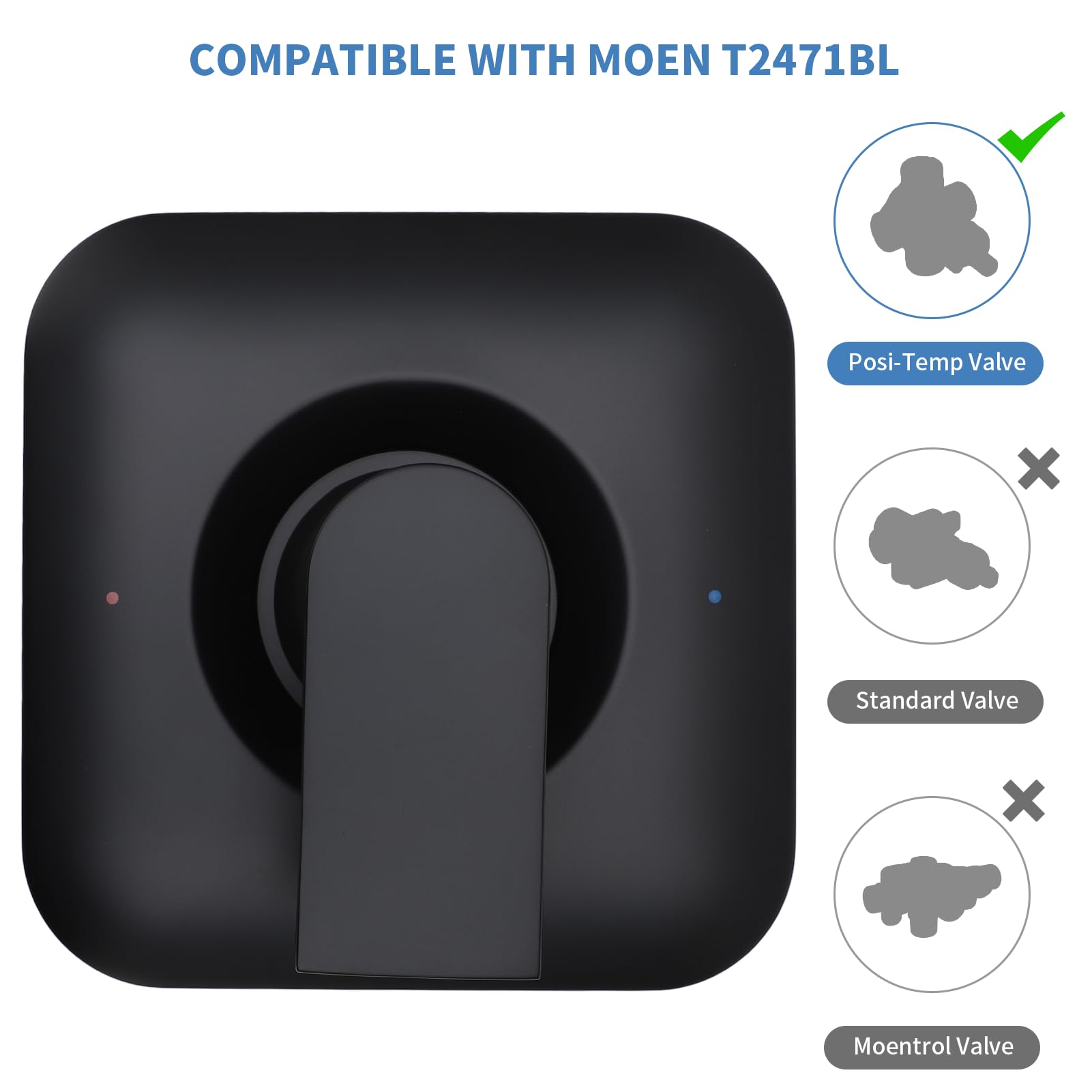 Replacement for Moen T2471BL, Shower Valve Trim Kit, Modern Shower Trim Bathroom Shower Lever Handle, Matte Black Shower Trim Kit Shower Handle, 7x7x5in