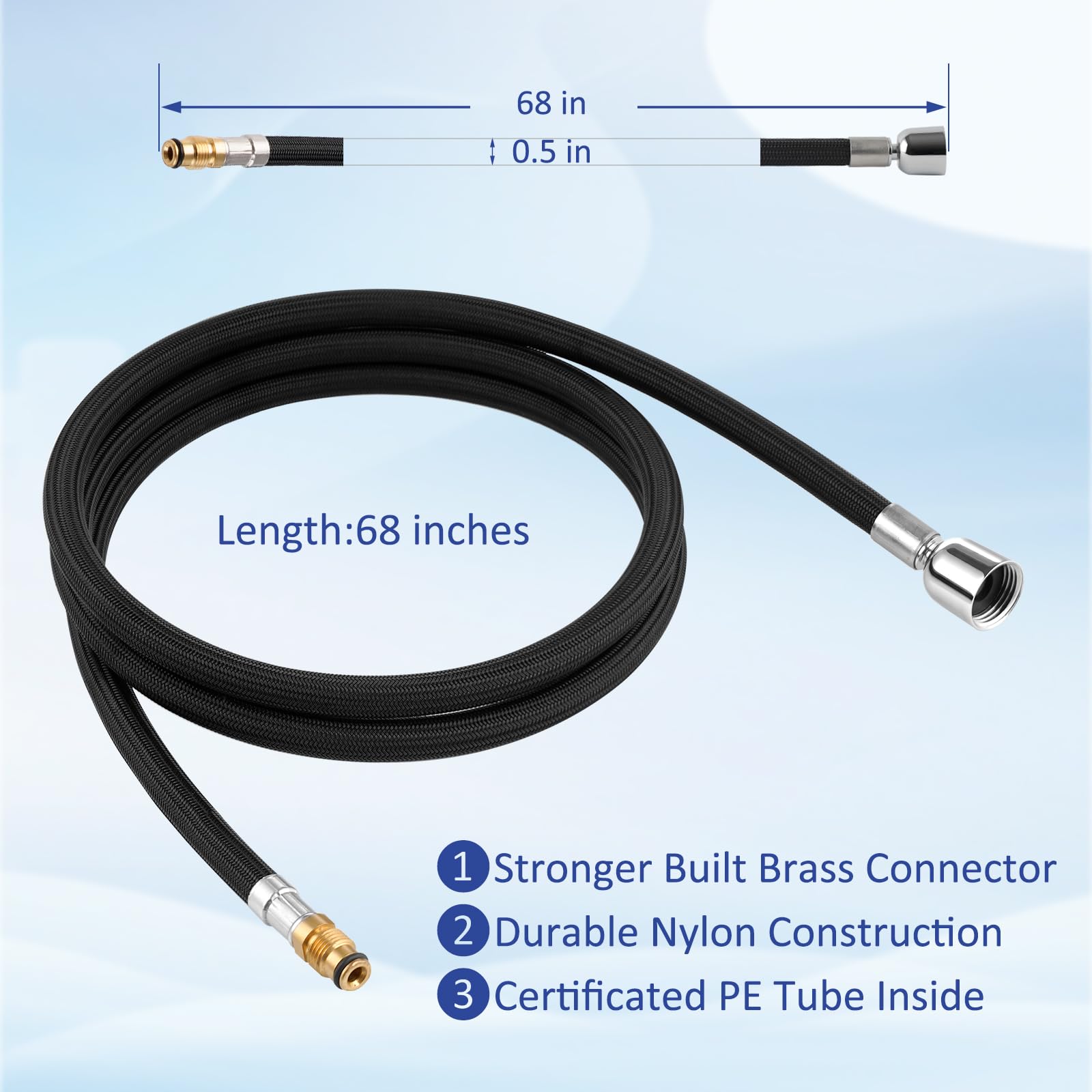 K-1219935-BC Hose Kit Compatible with Kohler Pull Down Kitchen Faucet, 68 Inches Bright Chrome Pull-Out Kitchen Faucet Hose Replacement Part of K-1304674-BC, with 4 Adapters
