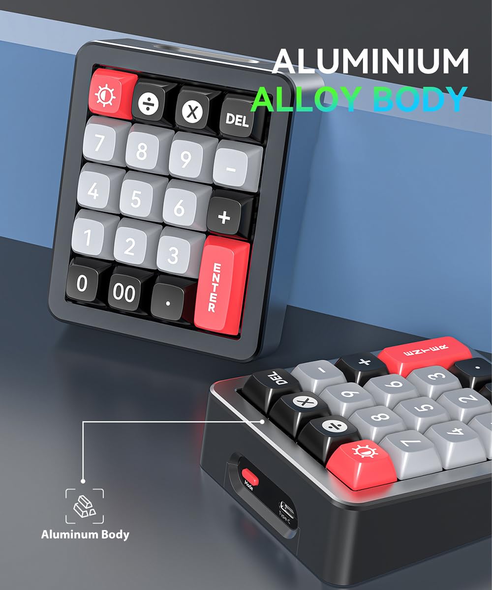 TISHLED Aluminum Mechanical Numpad Programmable Macro Keypad RGB LED Backlit Hot Swappable Number Pad 19-Key NKRO Linear Red Switches Numeric Keyboard Wired USB-C for PC/Laptop/Win/Mac, Black