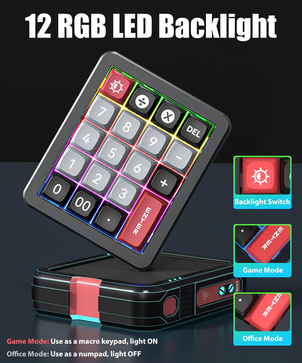 TISHLED Aluminum Mechanical Numpad Programmable Macro Keypad RGB LED Backlit Hot Swappable Number Pad 19-Key NKRO Linear Red Switches Numeric Keyboard Wired USB-C for PC/Laptop/Win/Mac, Black