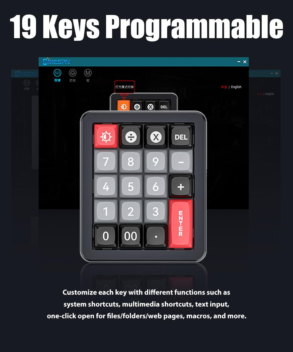 TISHLED Aluminum Mechanical Numpad Programmable Macro Keypad RGB LED Backlit Hot Swappable Number Pad 19-Key NKRO Linear Red Switches Numeric Keyboard Wired USB-C for PC/Laptop/Win/Mac, Black
