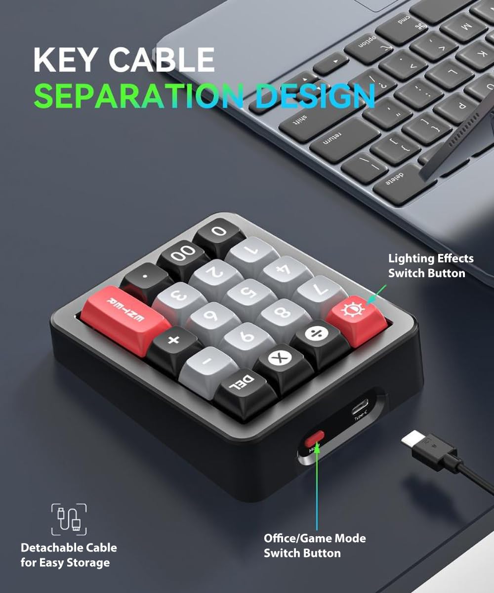 TISHLED Aluminum Mechanical Numpad Programmable Macro Keypad RGB LED Backlit Hot Swappable Number Pad 19-Key NKRO Linear Red Switches Numeric Keyboard Wired USB-C for PC/Laptop/Win/Mac, Black