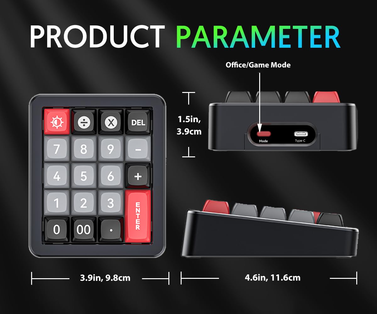 TISHLED Aluminum Mechanical Numpad Programmable Macro Keypad RGB LED Backlit Hot Swappable Number Pad 19-Key NKRO Linear Red Switches Numeric Keyboard Wired USB-C for PC/Laptop/Win/Mac, Black