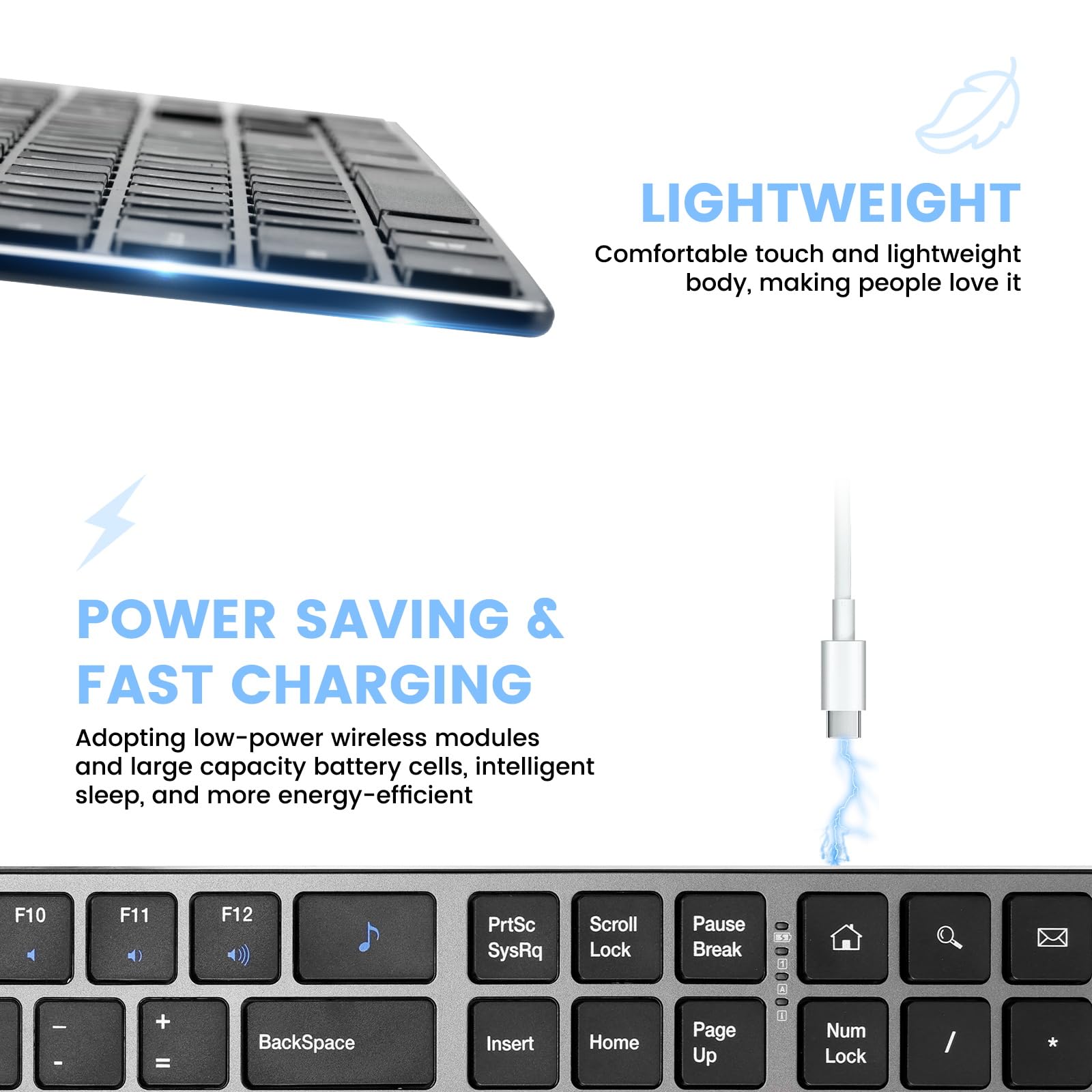 TIETI K01R Wireless Keyboard, 2.4G Slim and Compact Wireless Keyboard with Numeric Keypad, Long Battery Life, Lag-Free for PC Laptop Computer Windows, Space Grey