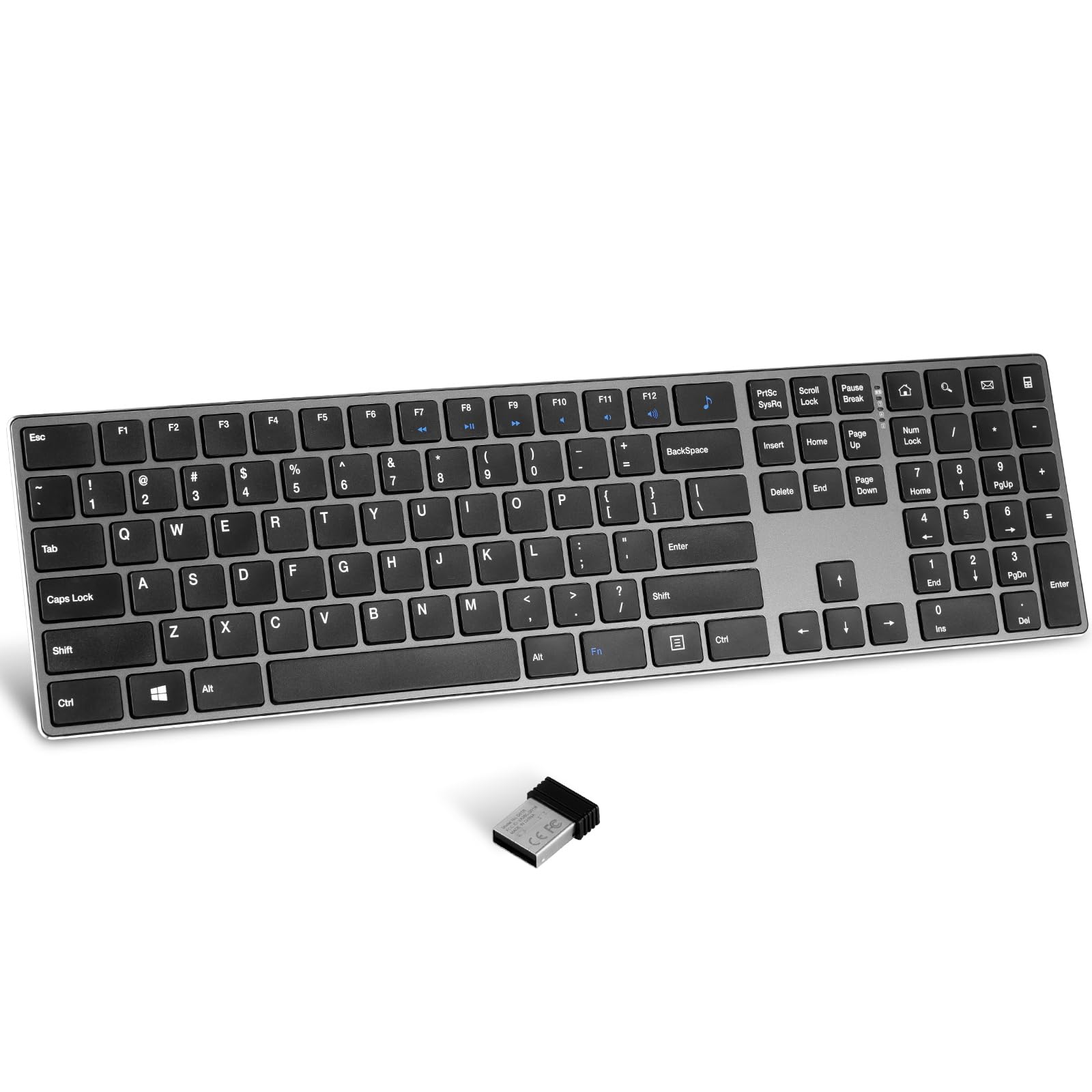 TIETI K01R Wireless Keyboard, 2.4G Slim and Compact Wireless Keyboard with Numeric Keypad, Long Battery Life, Lag-Free for PC Laptop Computer Windows, Space Grey