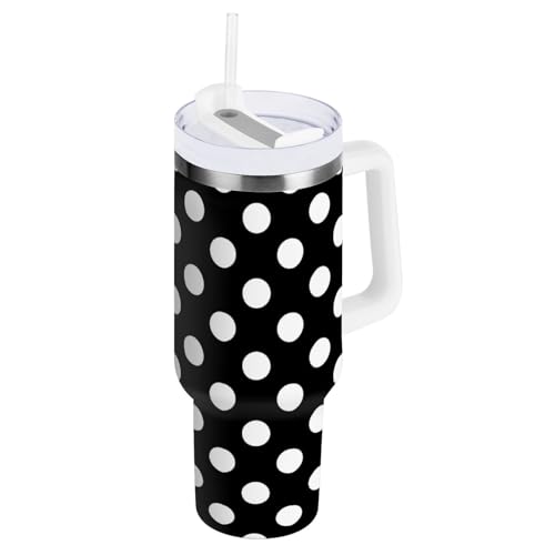 MCHIVER Black White Polka Dots Tumbler with Lid and Straw 40 oz Insulated Water Bottle Leakproof Water Tumblers for Iced Water Coffee Smoothie