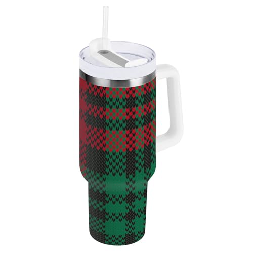 MCHIVER Christmas Red Plaid Tumbler with Lid and Straw 40 oz Insulated Water Bottle Leakproof Tumblers for Iced Water Smoothie Coffee
