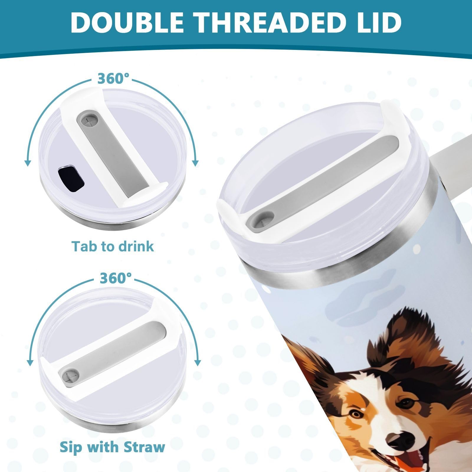 MCHIVER White Cute Sheltie Snow Tumbler with Lid and Straw 40 oz Insulated Water Bottle Leakproof Tumblers for Coffee Water Tea