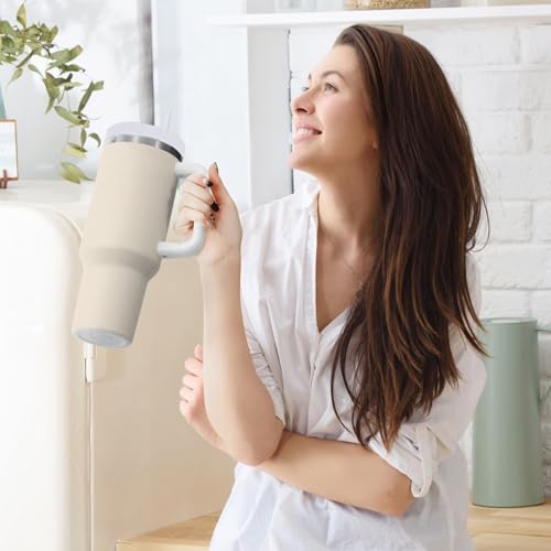 MCHIVER Beige Tumbler with Lid and Straw 40 oz Insulated Water Bottle Leakproof Water Tumblers for Iced Water Coffee Smoothie