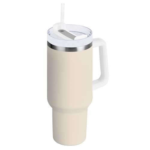 MCHIVER Beige Tumbler with Lid and Straw 40 oz Insulated Water Bottle Leakproof Water Tumblers for Iced Water Coffee Smoothie