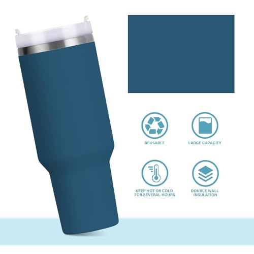 MCHIVER Caribbean Blue Tumbler with Lid and Straw 40 oz Insulated Water Bottle Leakproof Travel Mug Cup for Iced Water Coffee Smoothie
