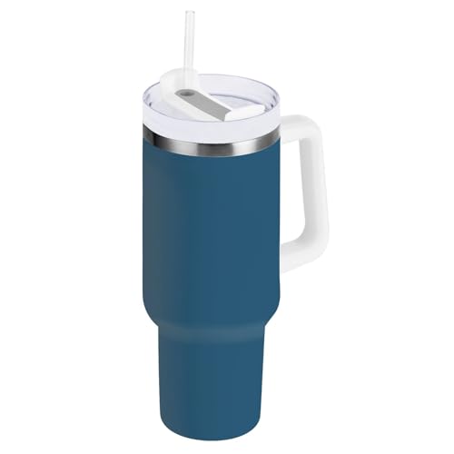 MCHIVER Caribbean Blue Tumbler with Lid and Straw 40 oz Insulated Water Bottle Leakproof Travel Mug Cup for Iced Water Coffee Smoothie