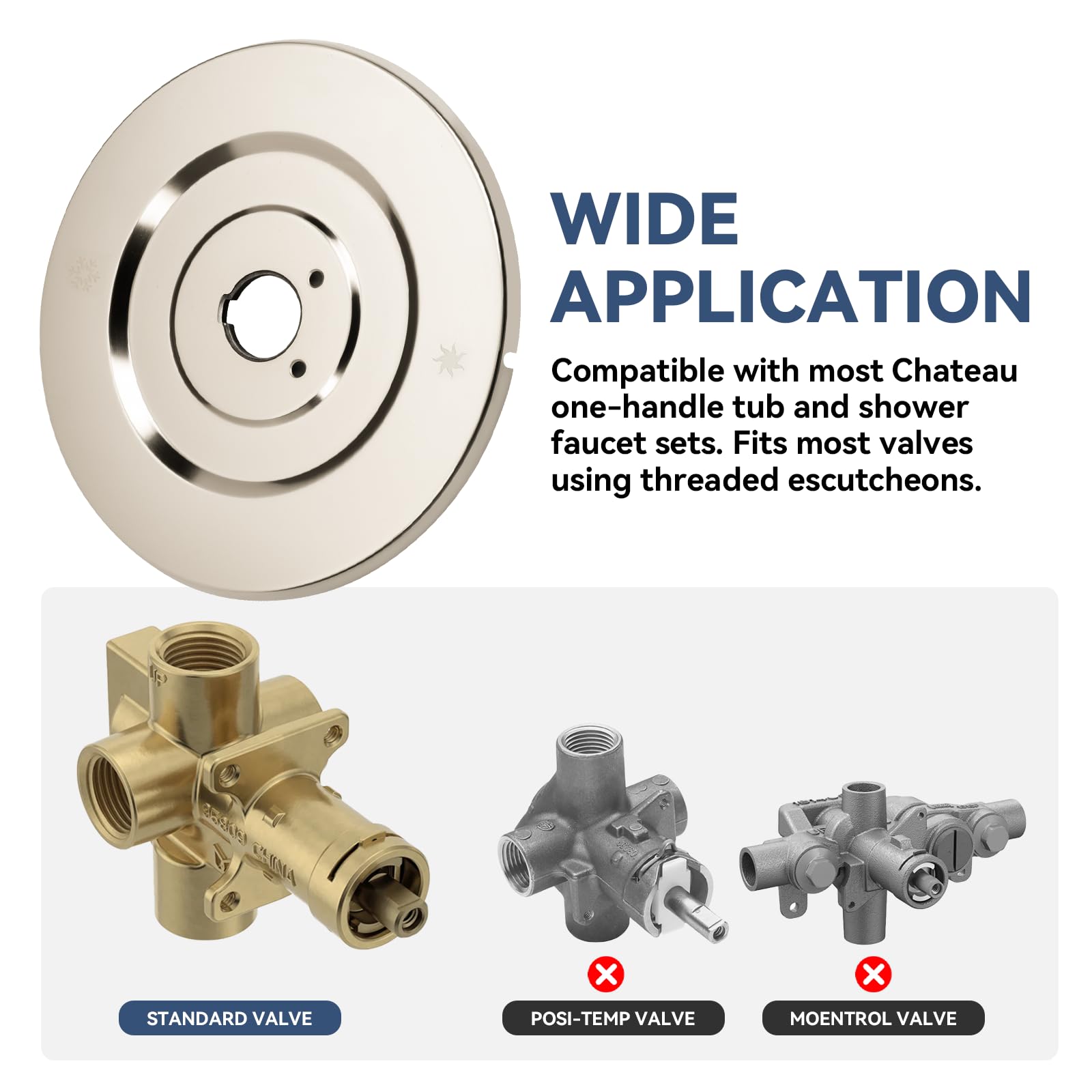BROQIXIN 16090 Escutcheon Replacement for Moen Chateau Collection,Compatible with One-Handle Tub and Shower Faucets, Brushed Nickel