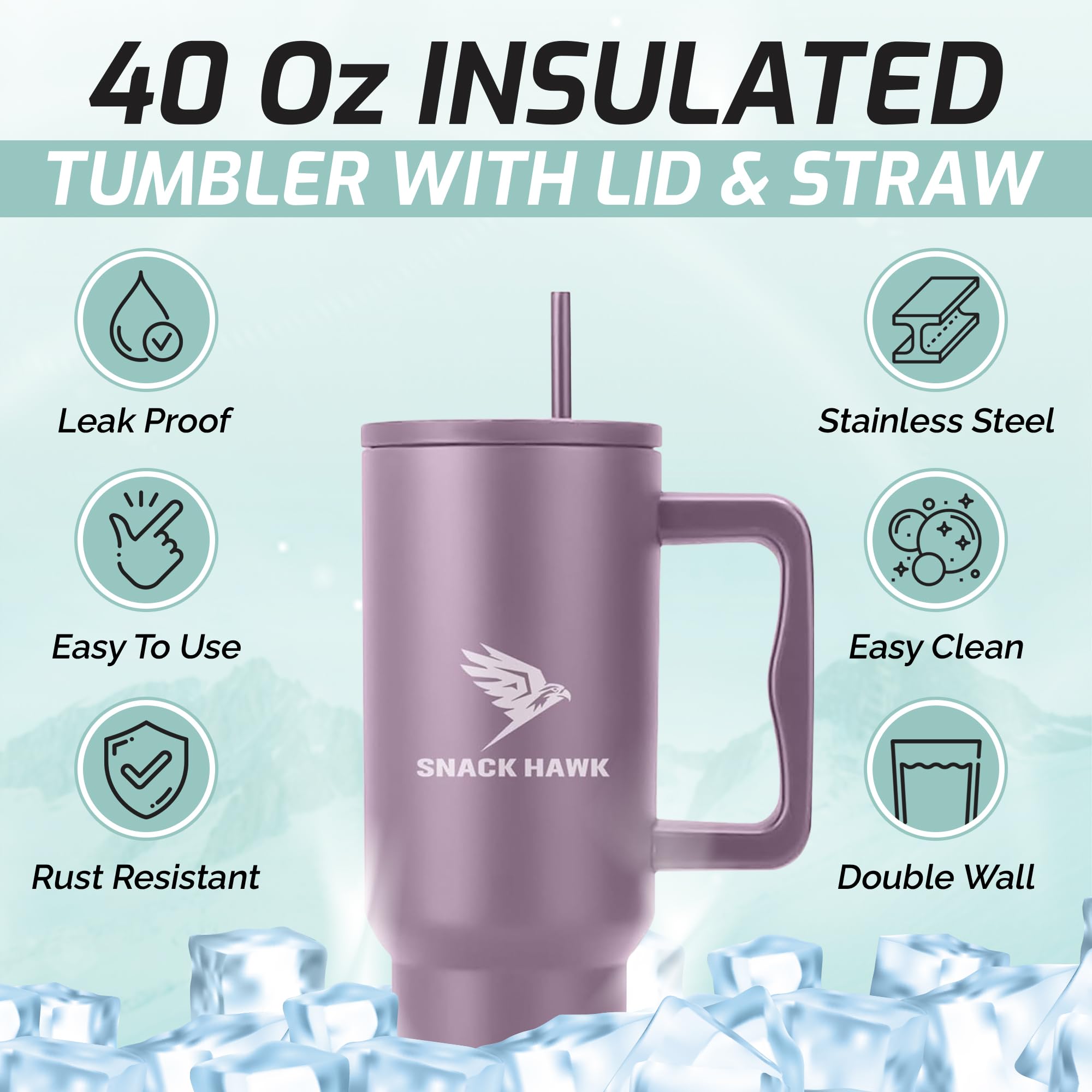 Snack hawk 40oz Insulated Stainless Steel Travel Coffee Tumbler with Handle and Straw | 100% Leak-Proof Mug | Car Cupholder Friendly | Perfect Water Cup Gift for Everyone