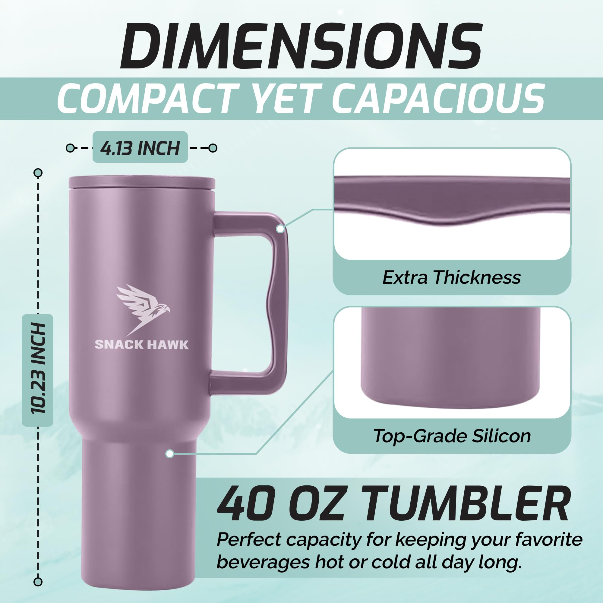 Snack hawk 40oz Insulated Stainless Steel Travel Coffee Tumbler with Handle and Straw | 100% Leak-Proof Mug | Car Cupholder Friendly | Perfect Water Cup Gift for Everyone