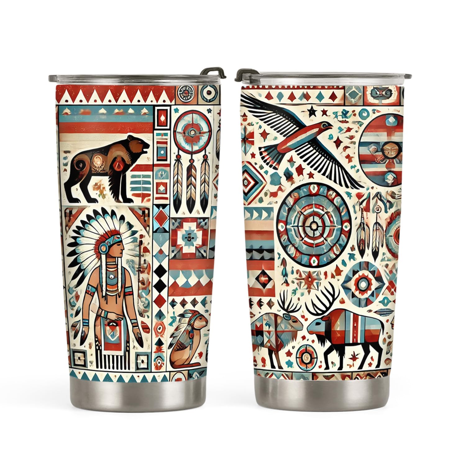 20oz Dreamcatcher Native American Tumbler, Native American Indian Gifts, Coffee Thermos for Women, Men, Stainless Steel Double Wall Vacuum Insulated Coffee Mug, Travel Cup with Lid