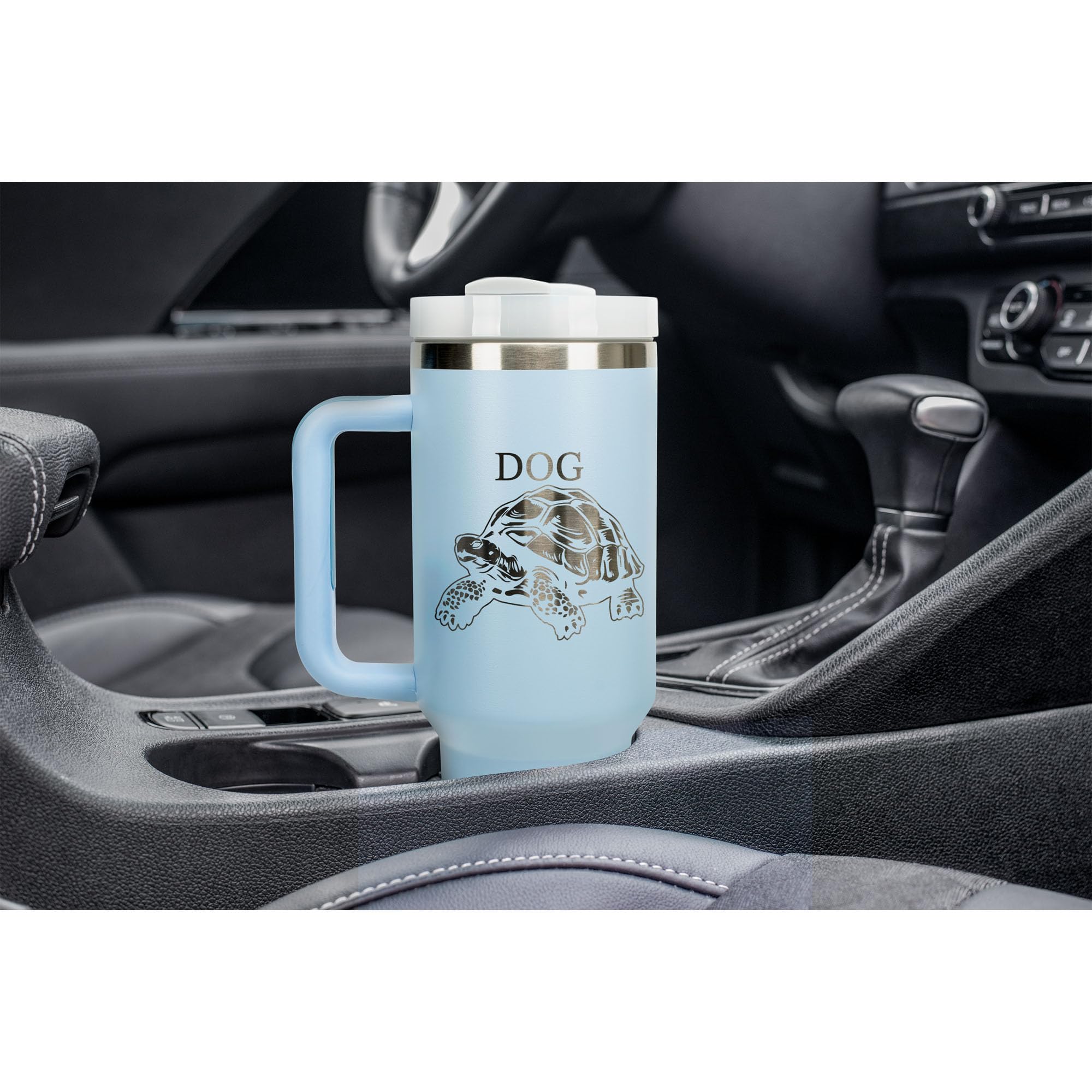 100 North Turtle Dog Elden Meme Ring Video Game Wrap-Around 40 Oz. Stainless Steel Water Bottle Coffee Mug, Spill & Leak Resistant, Travel Tumbler with Handle, Lid & Straw, Black