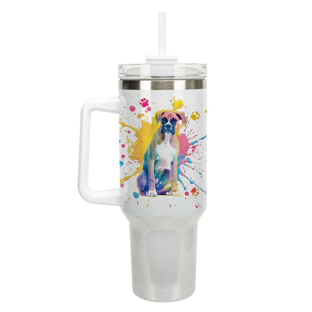 100 North Queen Royal Crown Wrap-Around 40 Oz. Stainless Steel Water Bottle Coffee Mug, Spill & Leak Resistant, Travel Tumbler with Handle, Lid & Straw, White Shimmer