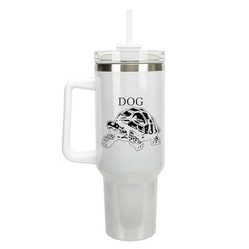 100 North Turtle Dog Elden Meme Ring Video Game Wrap-Around 40 Oz. Stainless Steel Water Bottle Coffee Mug, Spill & Leak Resistant, Travel Tumbler with Handle, Lid & Straw, White Shimmer