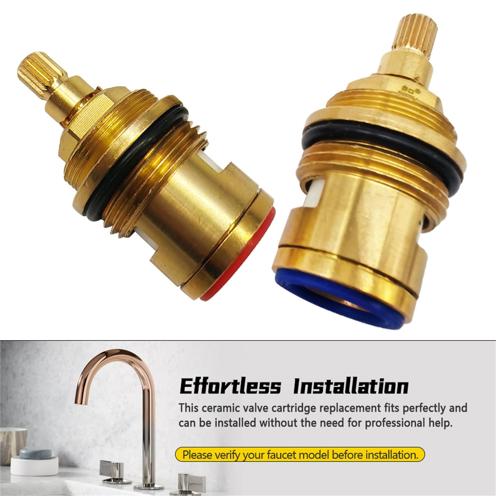Meyffon 1000187 1000188 Faucet Cartridge Compatible with Kohler Bath Faucet 3/4 Inch Ceramic Valve Cold and Hot Cartridge Counterclockwise Close and Clockwise Close