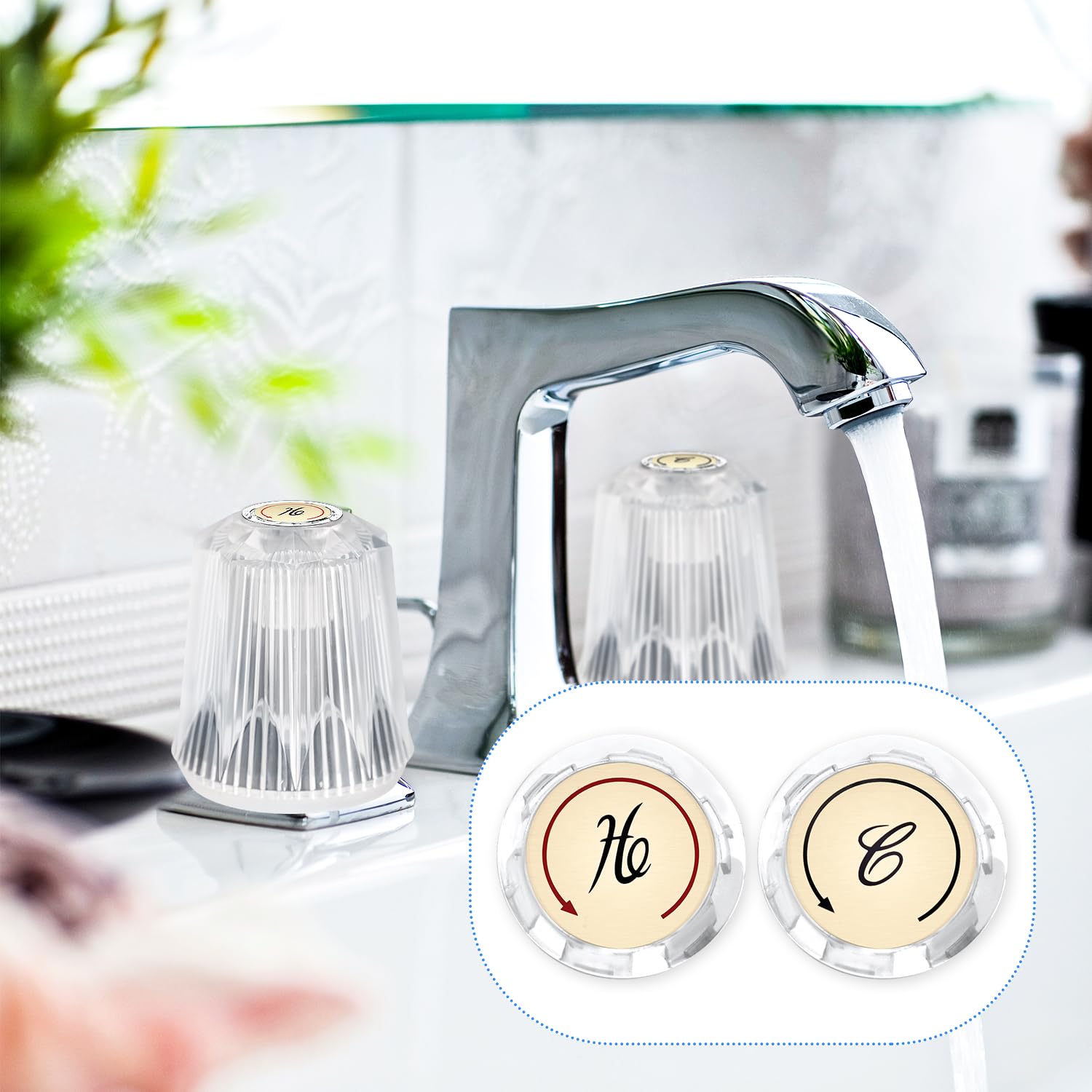 8pcs Faucet Index Buttons, 1.34 Inch Diameter Hot and Cold Bathroom Sink Shower Knobs Handle Sign Stickers Replacement Parts Caps Accessories Compatible with Delta/LDR/Delex Double Handle Faucet