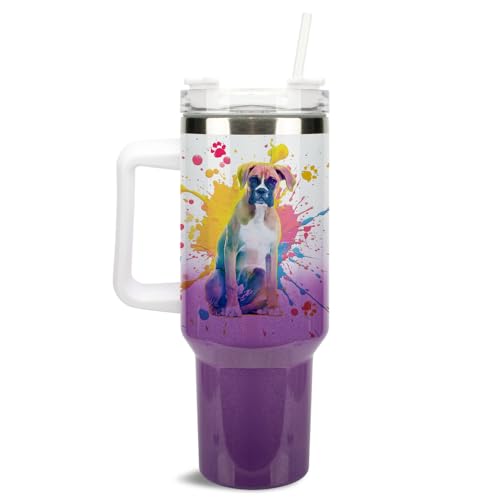 100 North Queen Royal Crown Wrap-Around 40 Oz. Stainless Steel Water Bottle Coffee Mug, Spill & Leak Resistant, Travel Tumbler with Handle, Lid & Straw, White & Purple